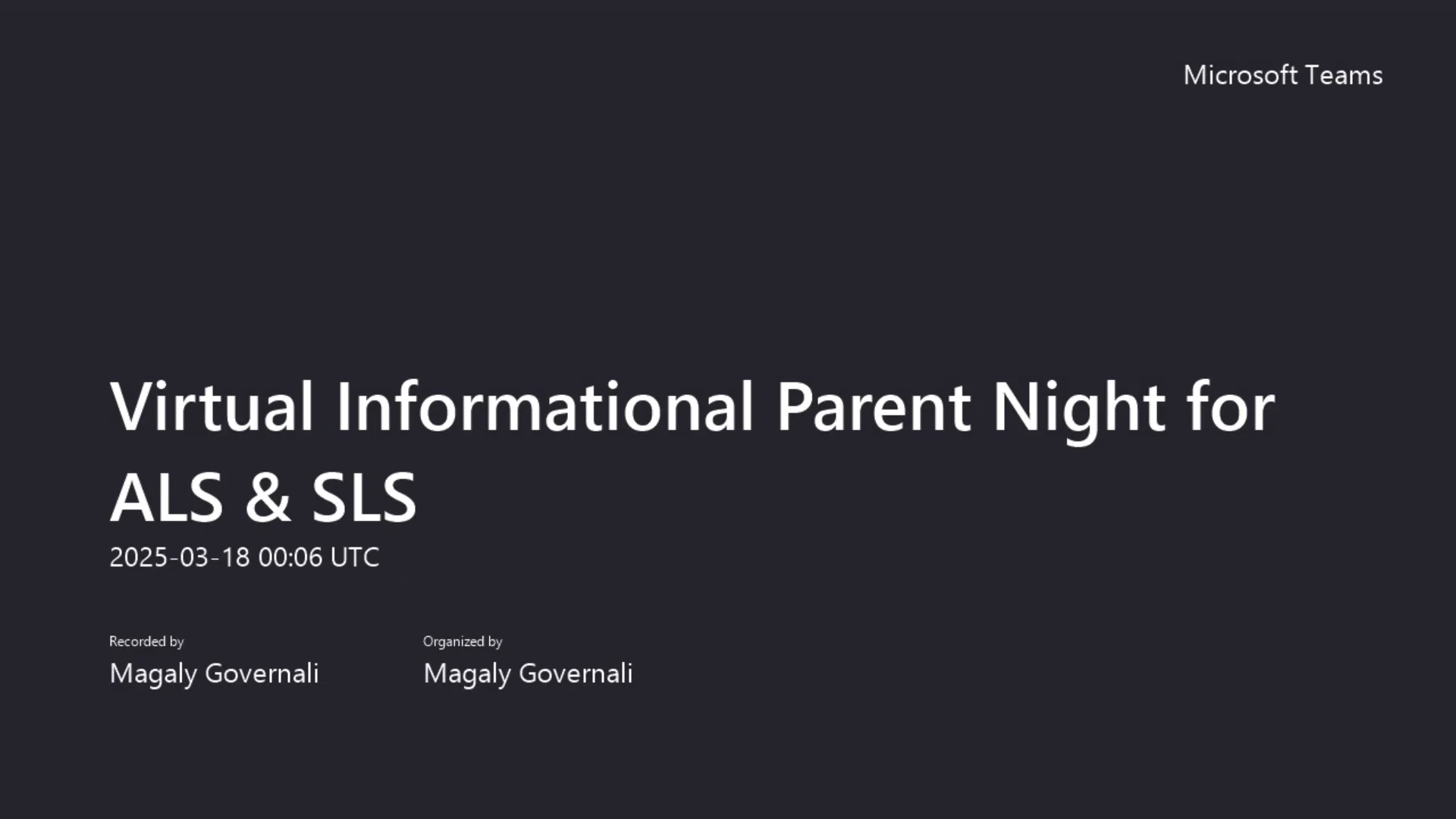 2025 - ALS & SLS Virtual Informational Parent Night