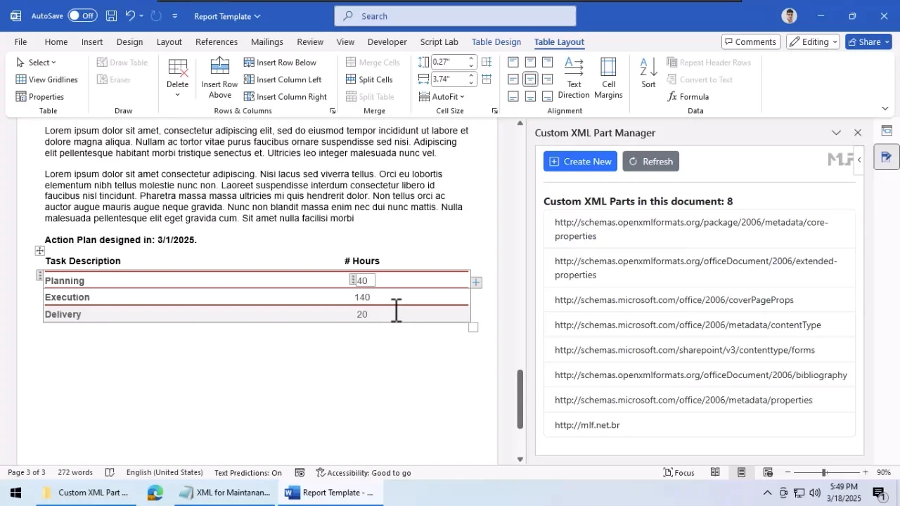Custom XML Part Manager