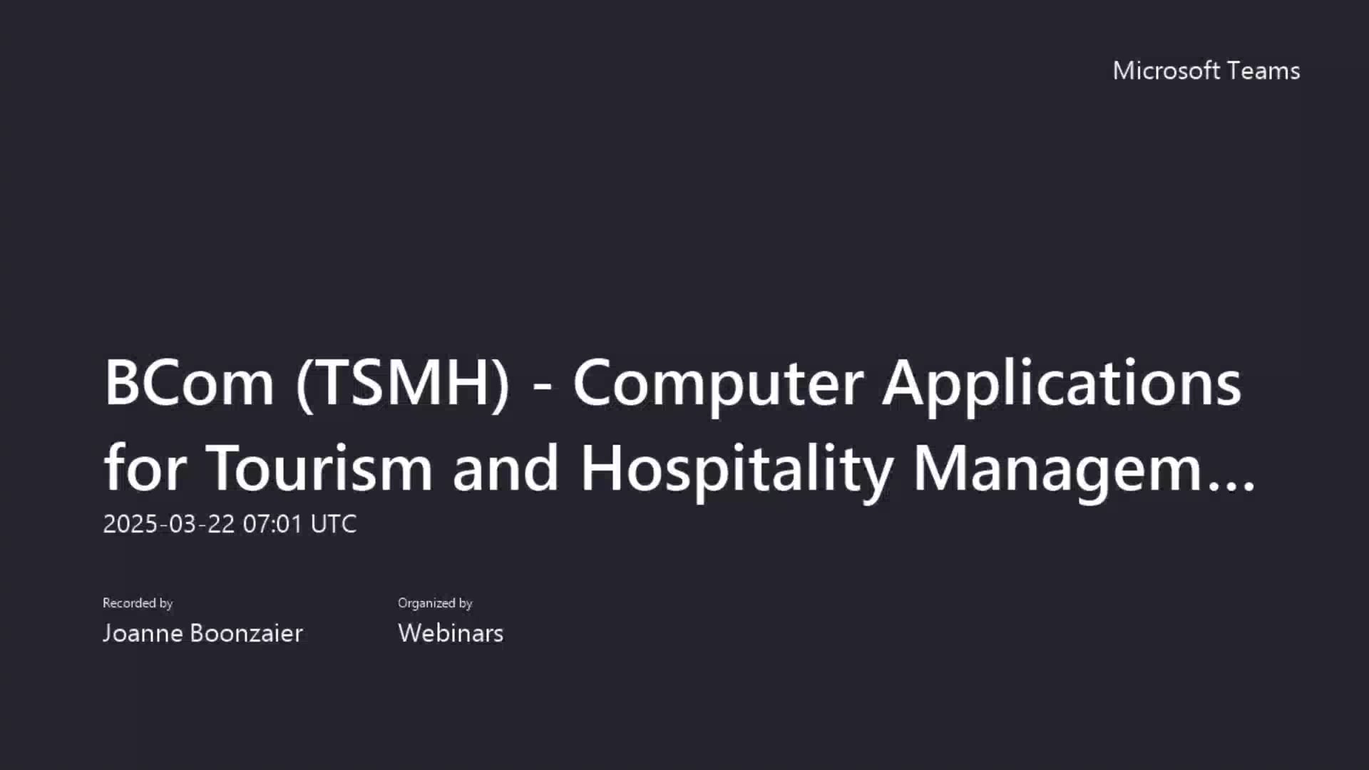 BCom (TSMH) - Computer Applications for Tourism and Hospitality ...