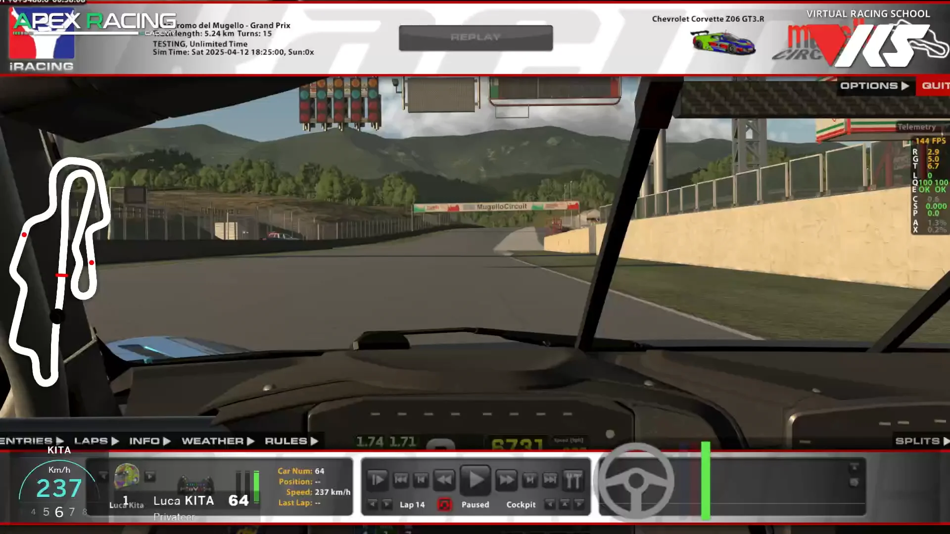 Apex Racing Academy GT Sprint Corvette Z06GT3 Mugello Cockpit
