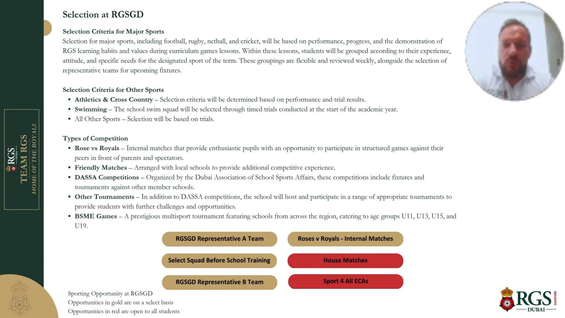 RGSGD - Sports and Selection to Squads