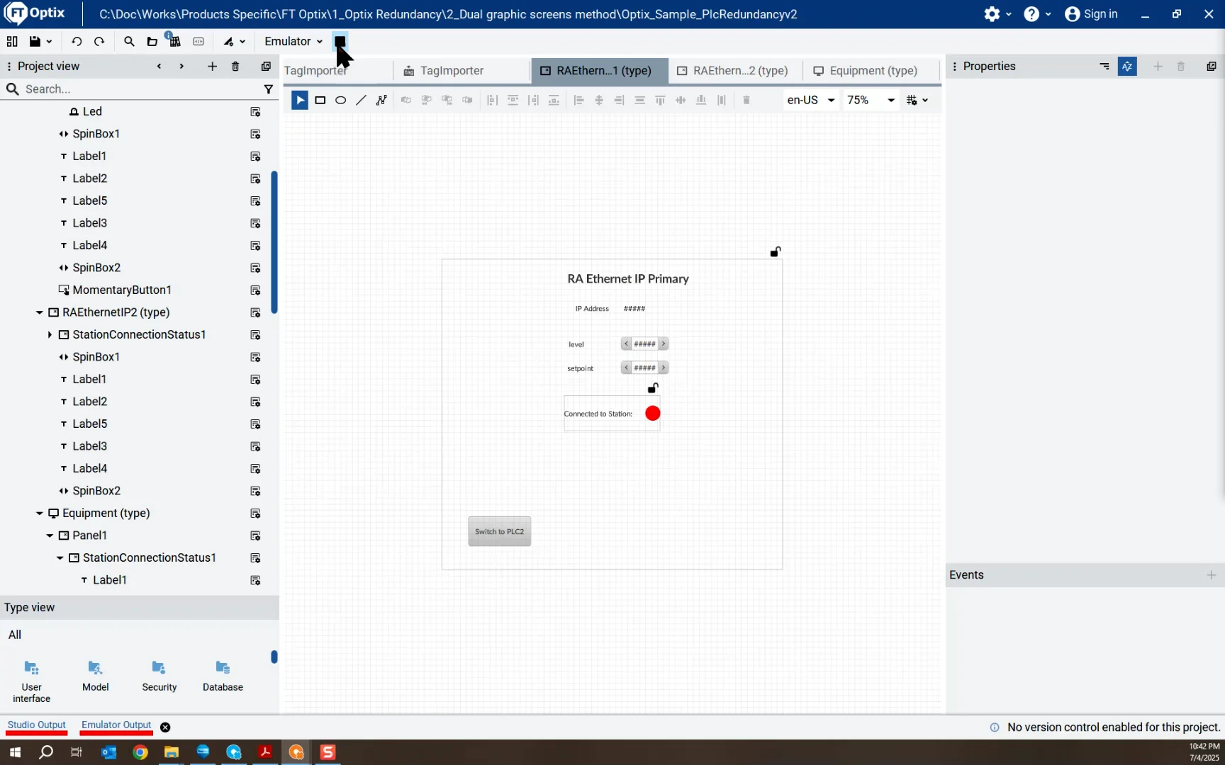 OptixPanel dual graphic screens for redundant PLC