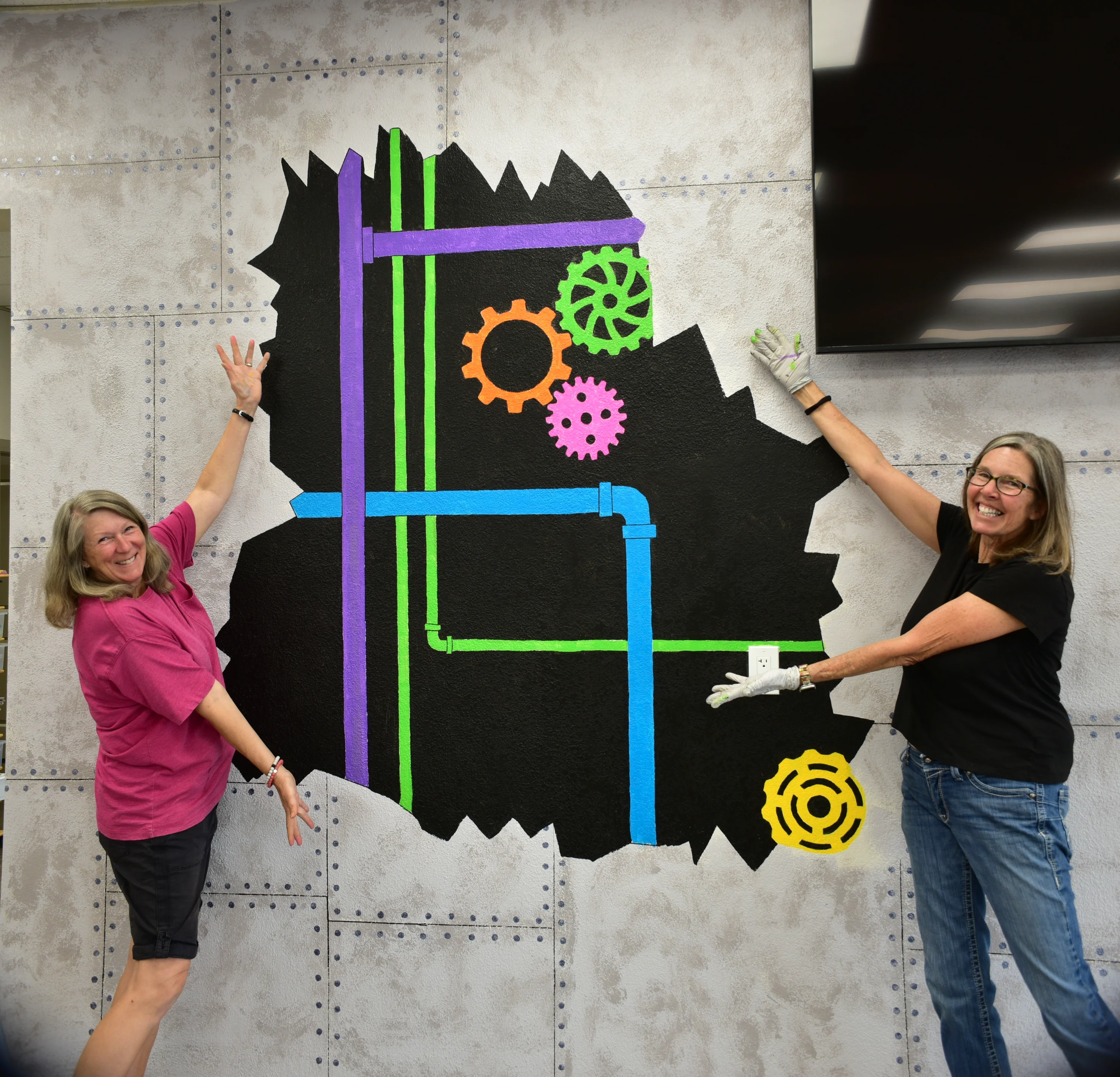 Brenda and Tina building the pipes at the STEAM Center