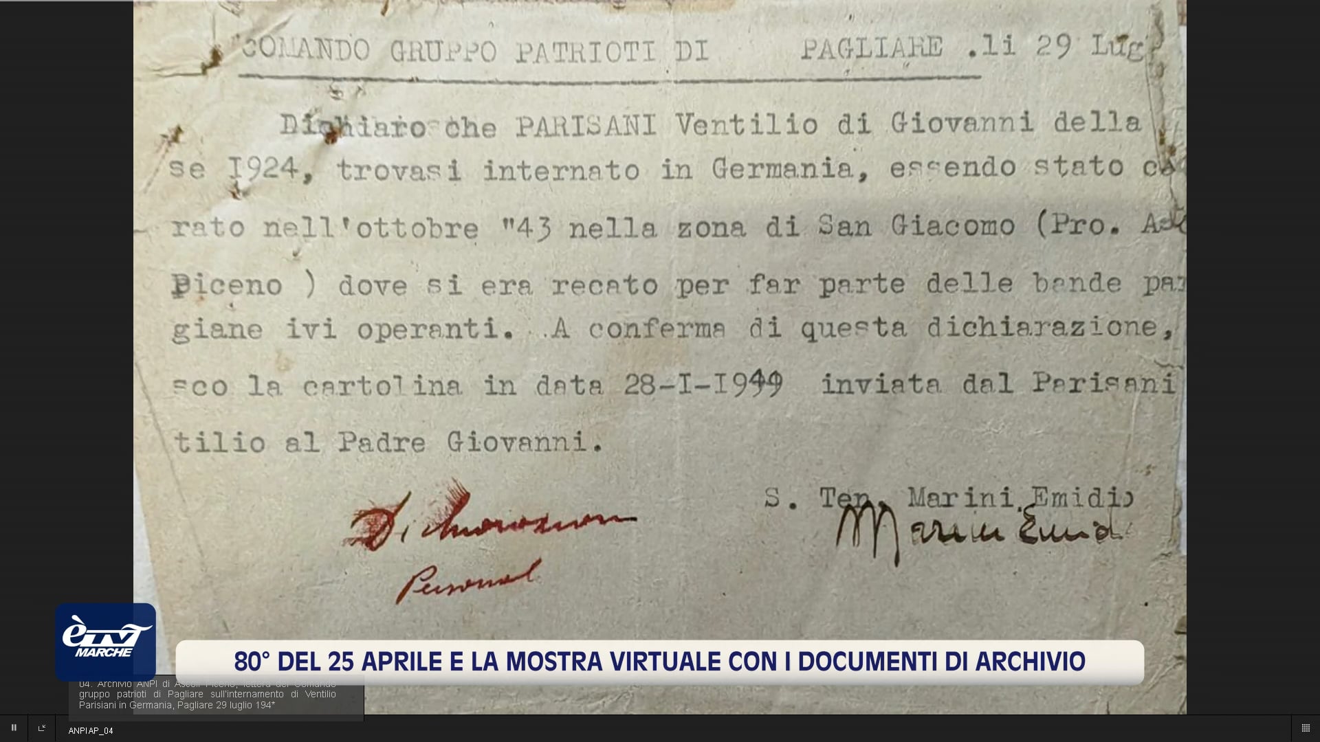 80° del 25 aprile e la mostra virtuale con i documenti d'archivio - VIDEO - eTv Marche: Notizie ...