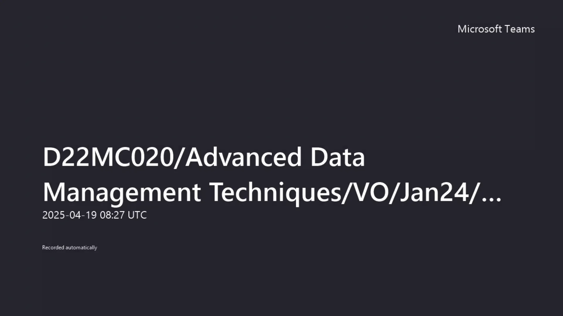 Advanced Data Management Techniques -Live Session-7