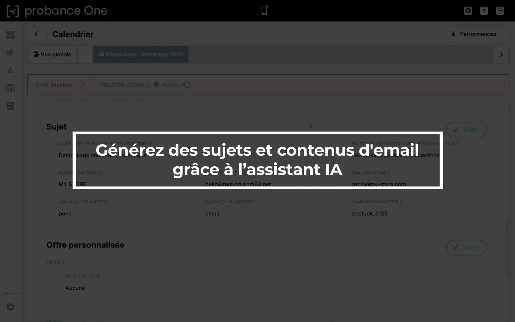 Probance One 7.0 - Générer des sujets et contenus d'email grâce à l’assistant IA