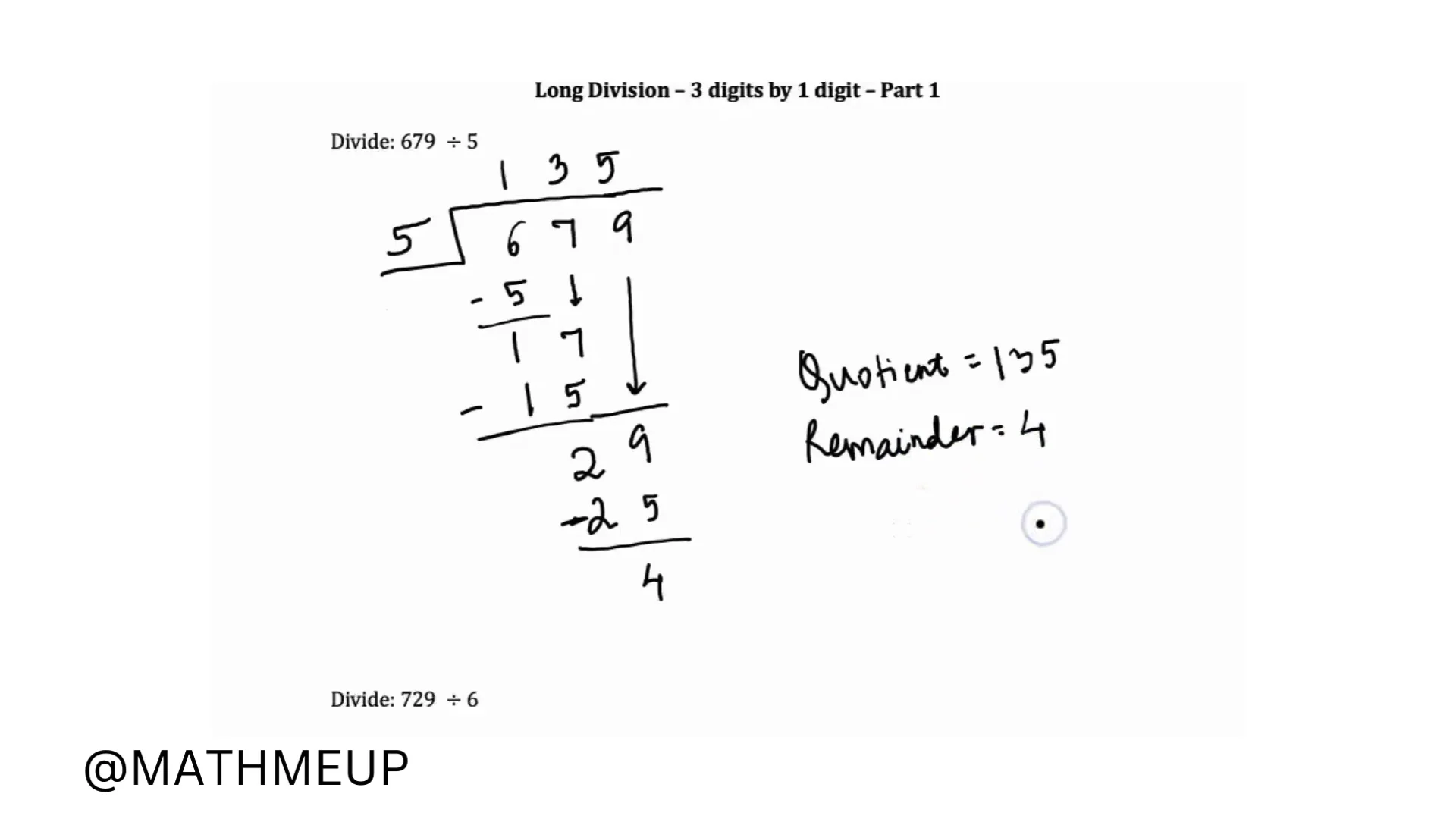 Long Division - 3 digits by 1 digit - part 1