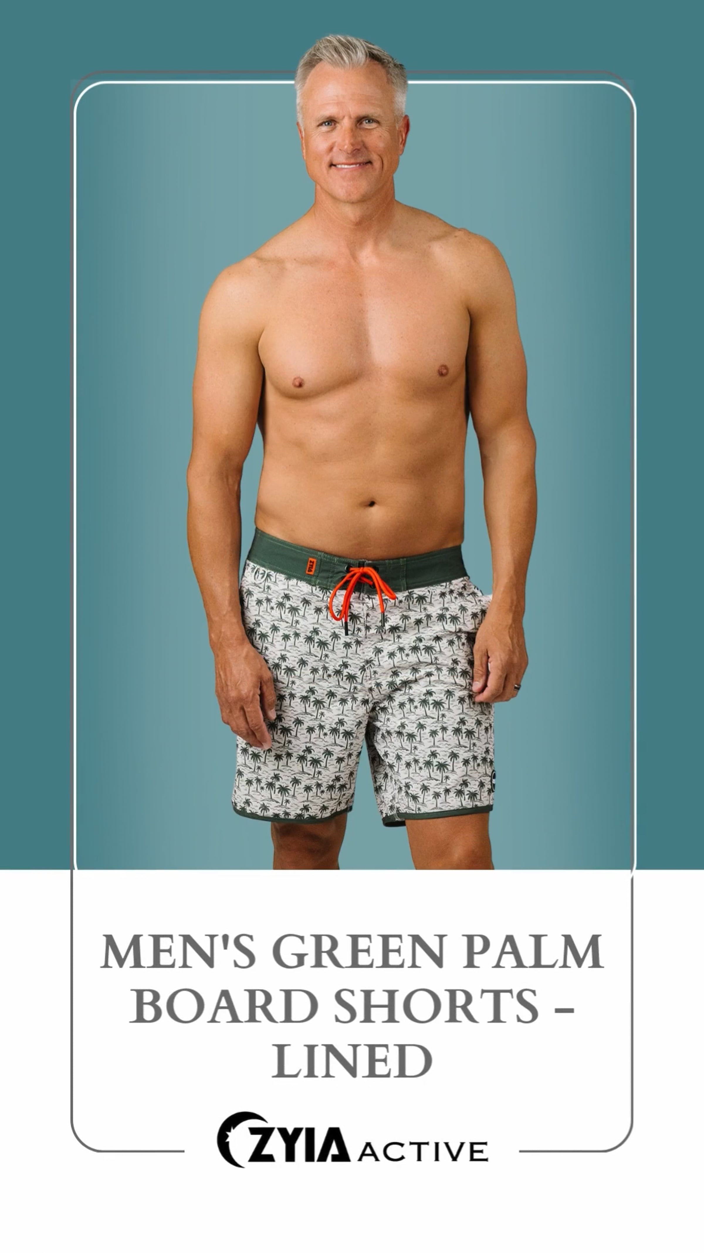 Men's Green Palm Board Shorts - Lined | 22523