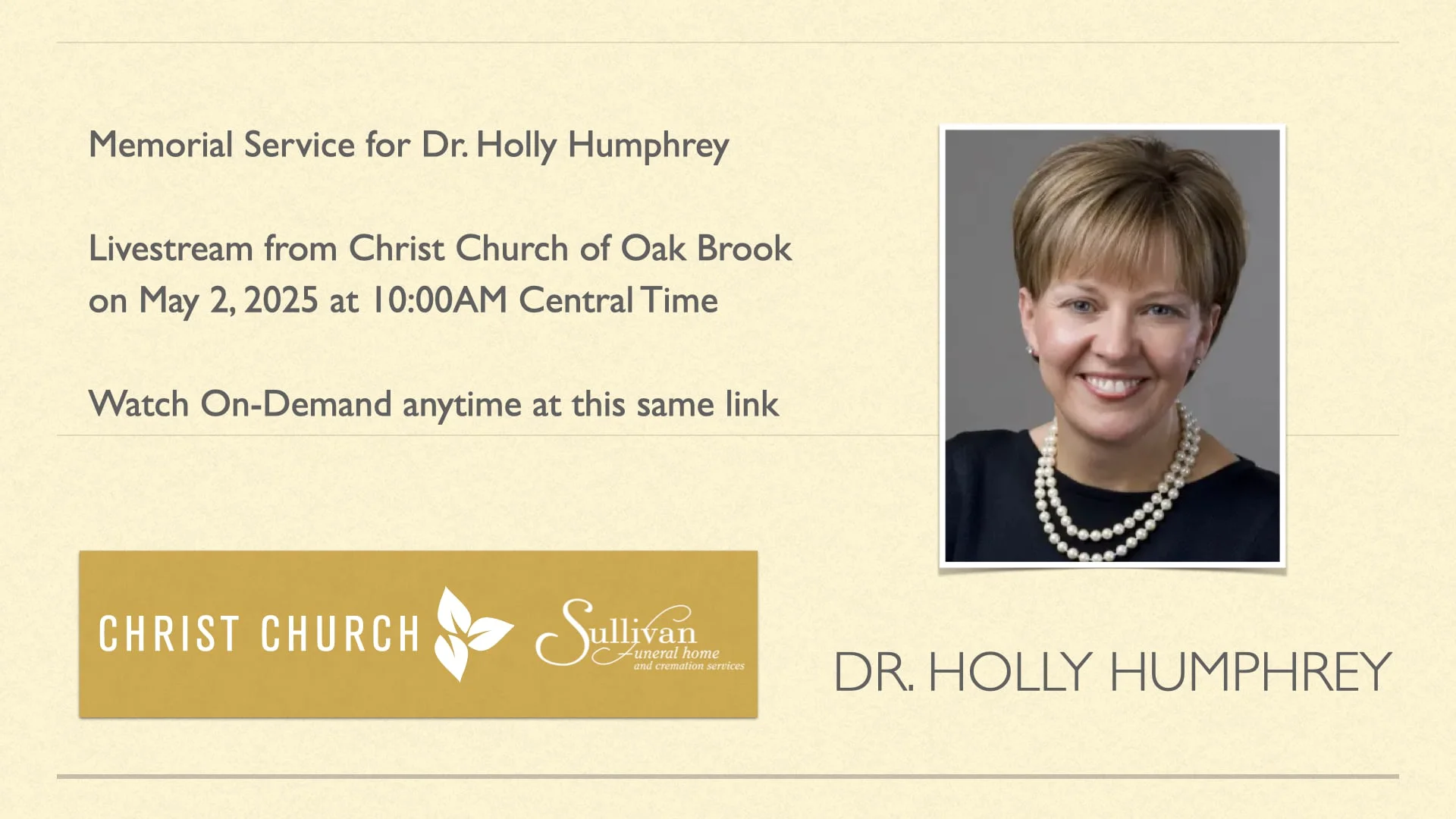 2025-05-02 Livestream for Dr. Holly Humphrey from Christ Church