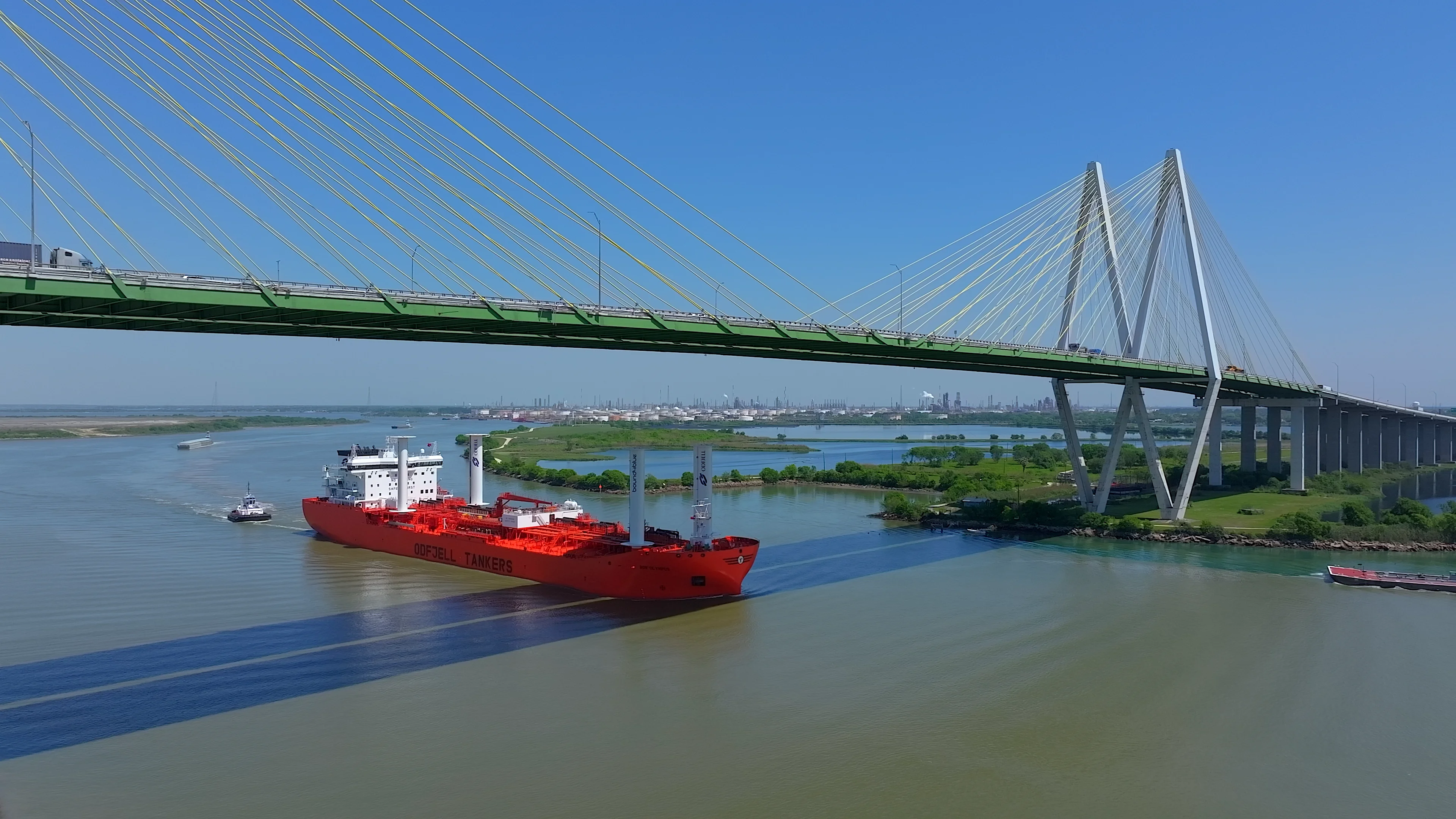 Bow Olympus passes the Fred Hartman bridge in Houston