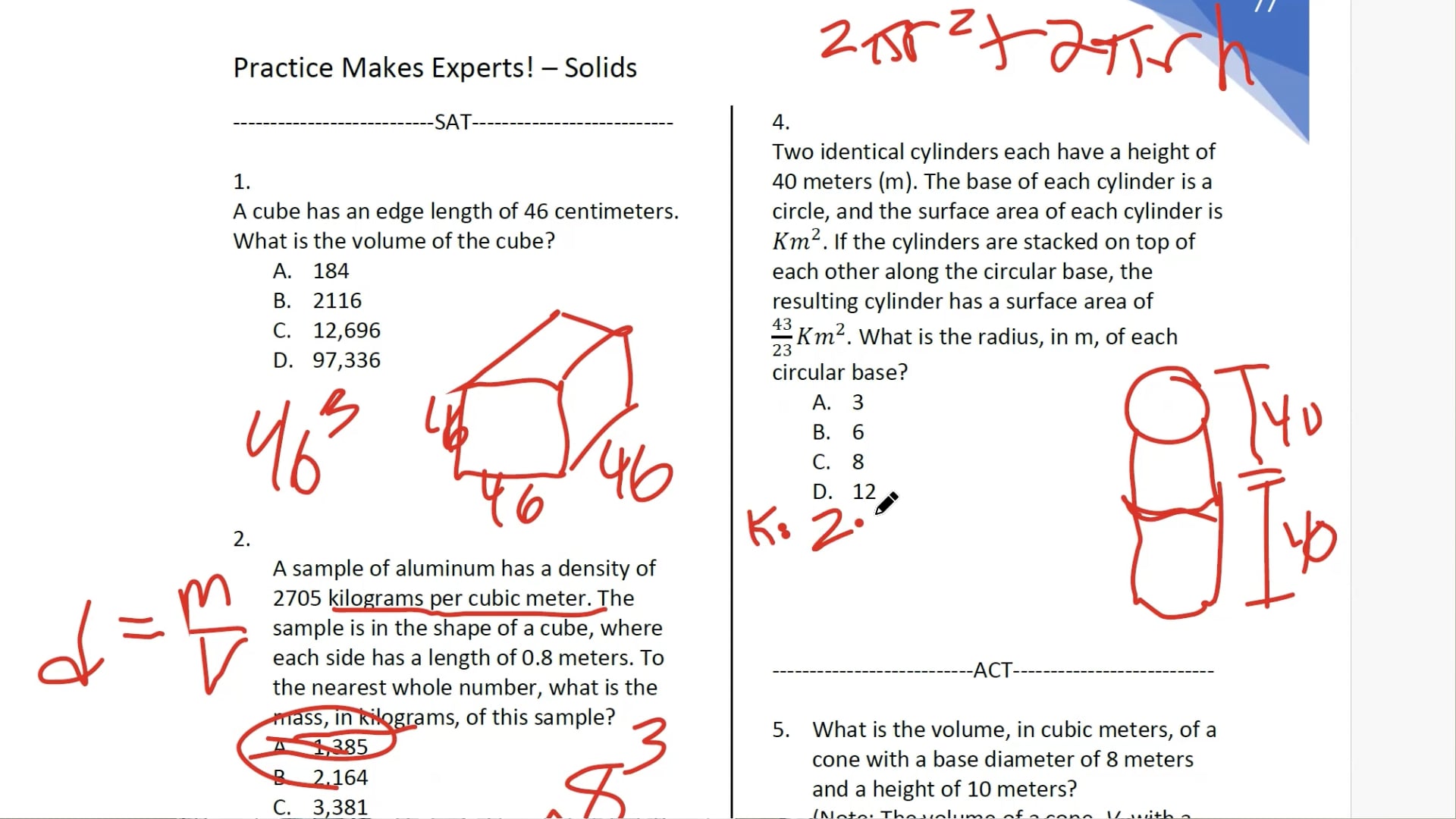 SAT Math Course U3 L8 Solids