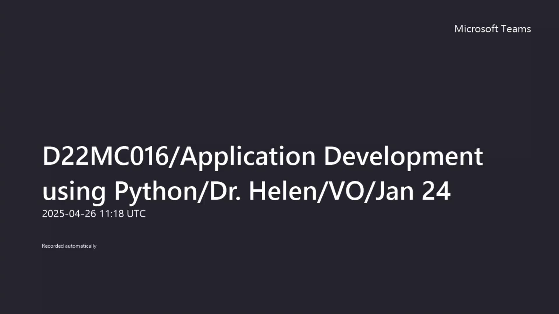Application Development using Python -Live Session 9