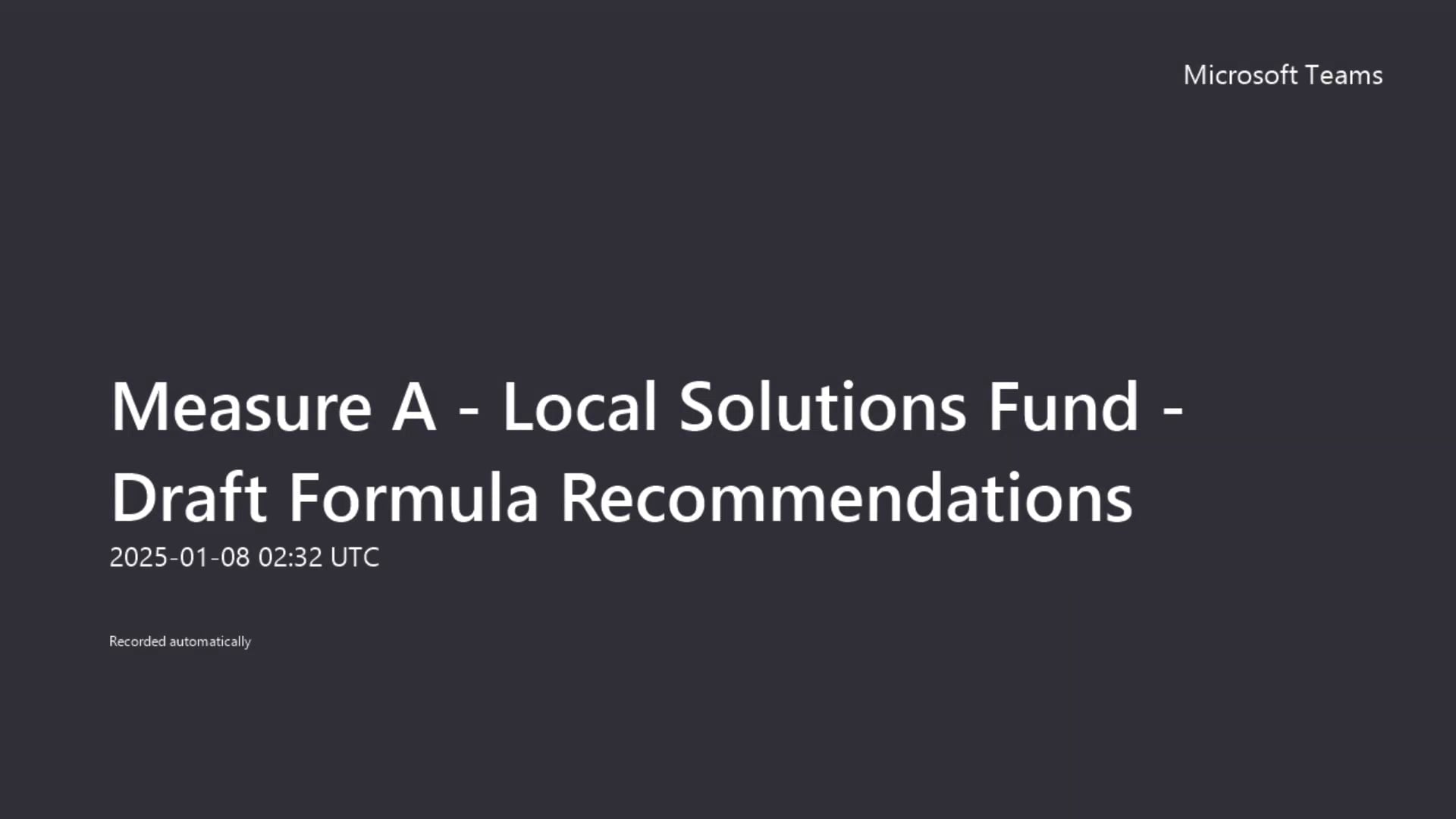 Measure A - Local Solutions Fund - Draft Formula Recommendations