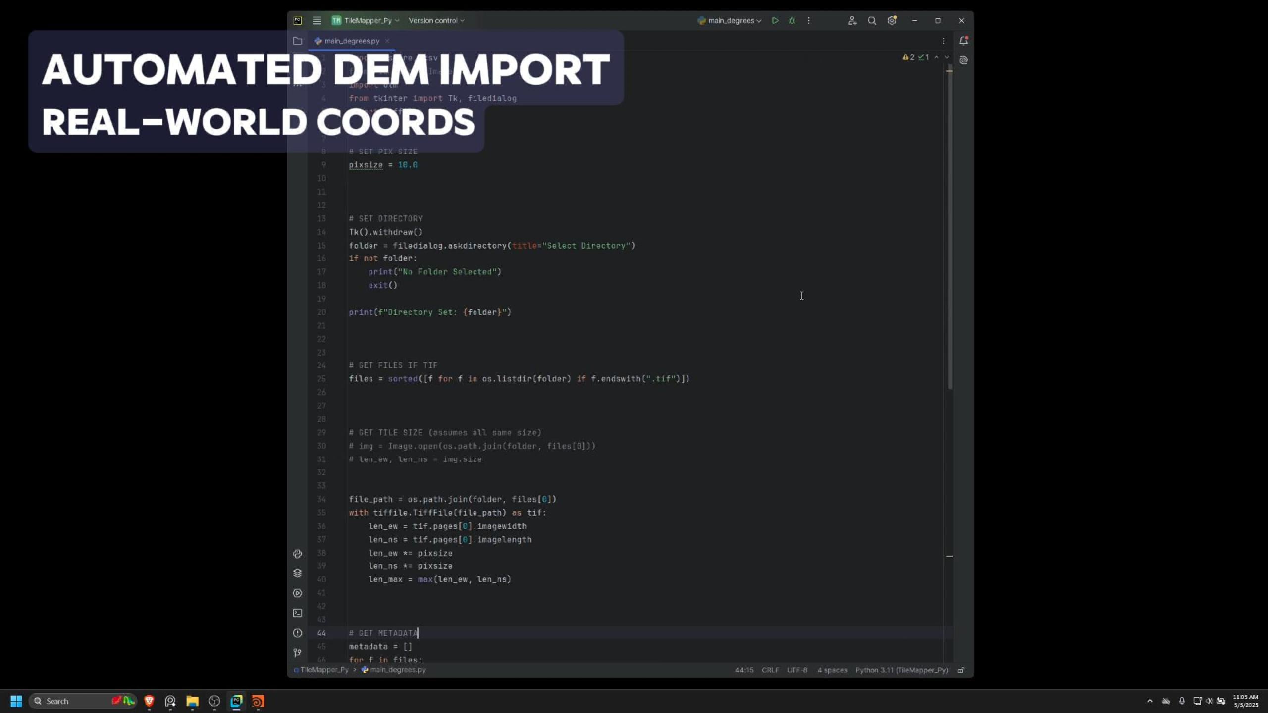 Automated DEMs Import - Real-World Coords
