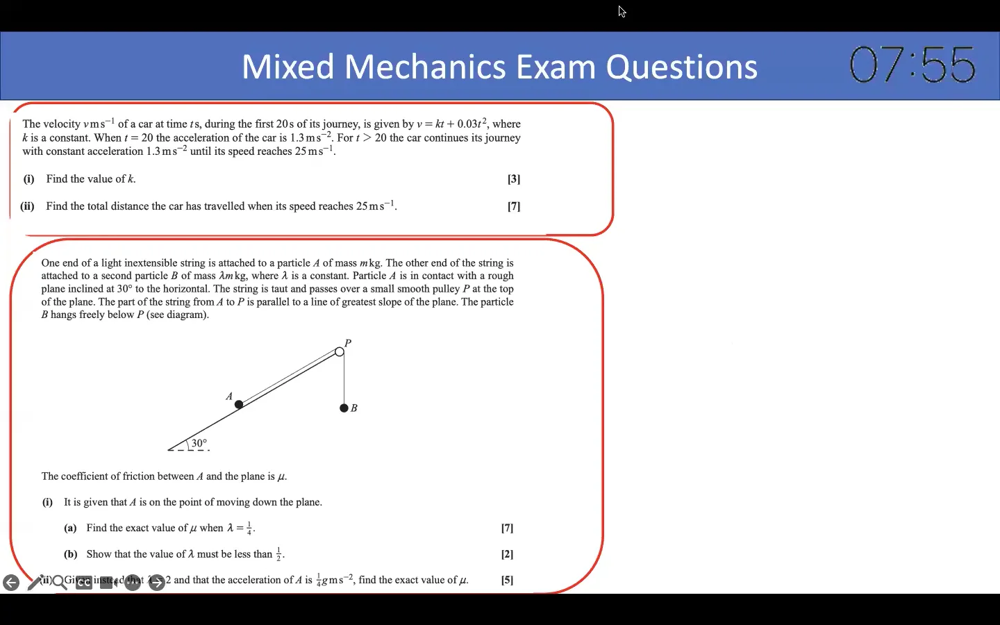 Mixed Mechanics Exam Questions (13A)