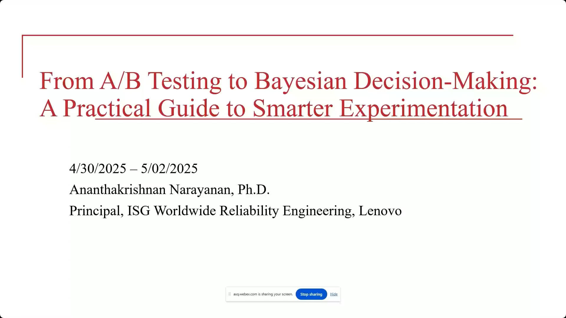 ASQ RRD series webinarAB Hypothesis Testing Avoiding Common Pitfalls ...