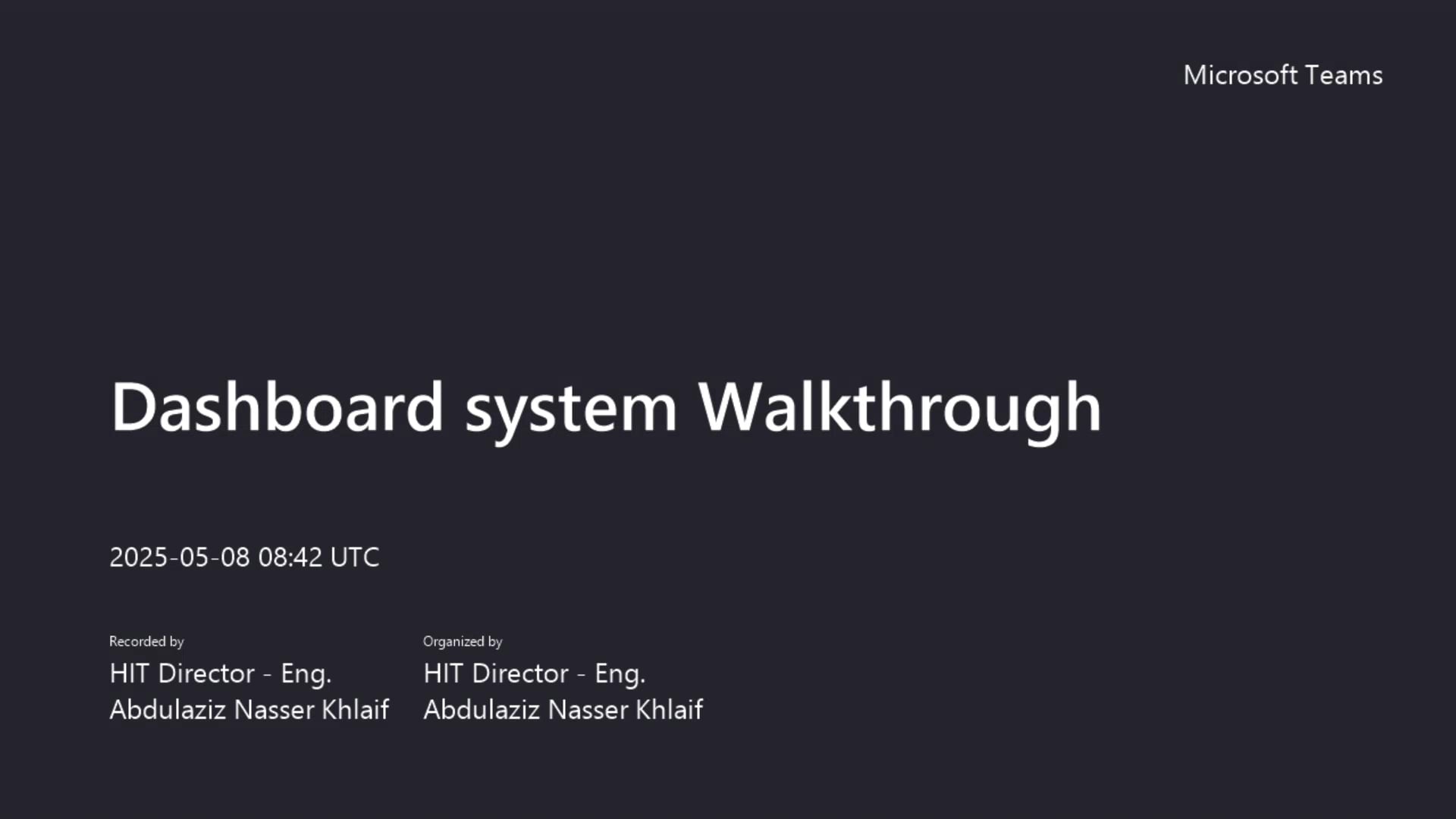 Dashboard system Walkthrough