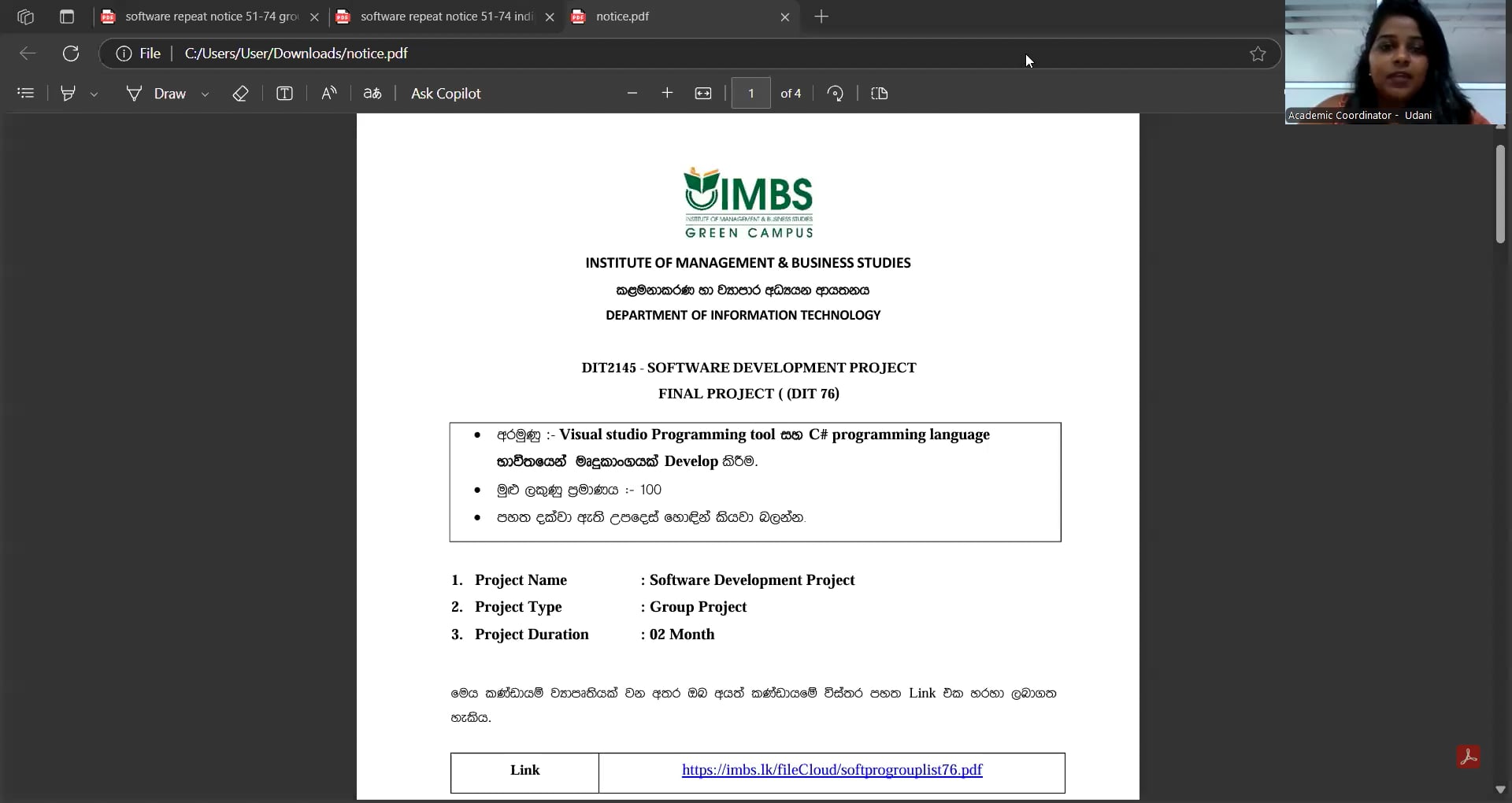 Software Development Project - Final Project (DIT 76 / Repeat (51-74) )