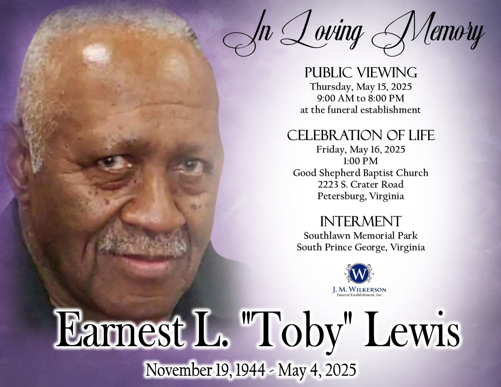 Celebration of Life for Earnest L. "Toby" Lewis