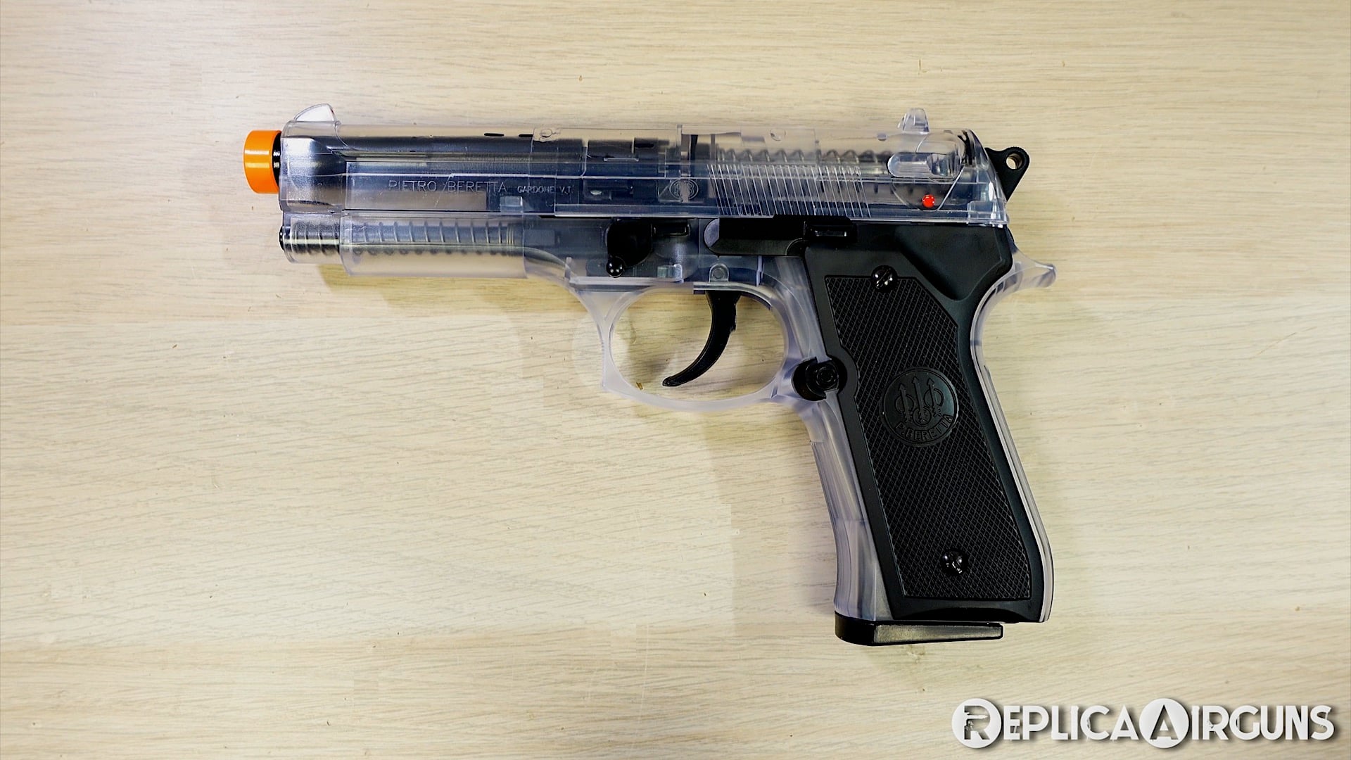 Video - Umarex Beretta Mod. 92 FS Spring Clear Airsoft Pistol Table Top ...