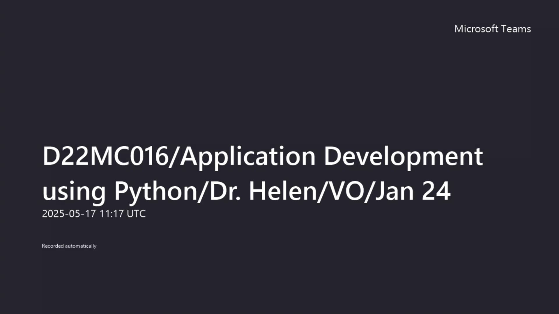 Application Development using Python -Live Session 12