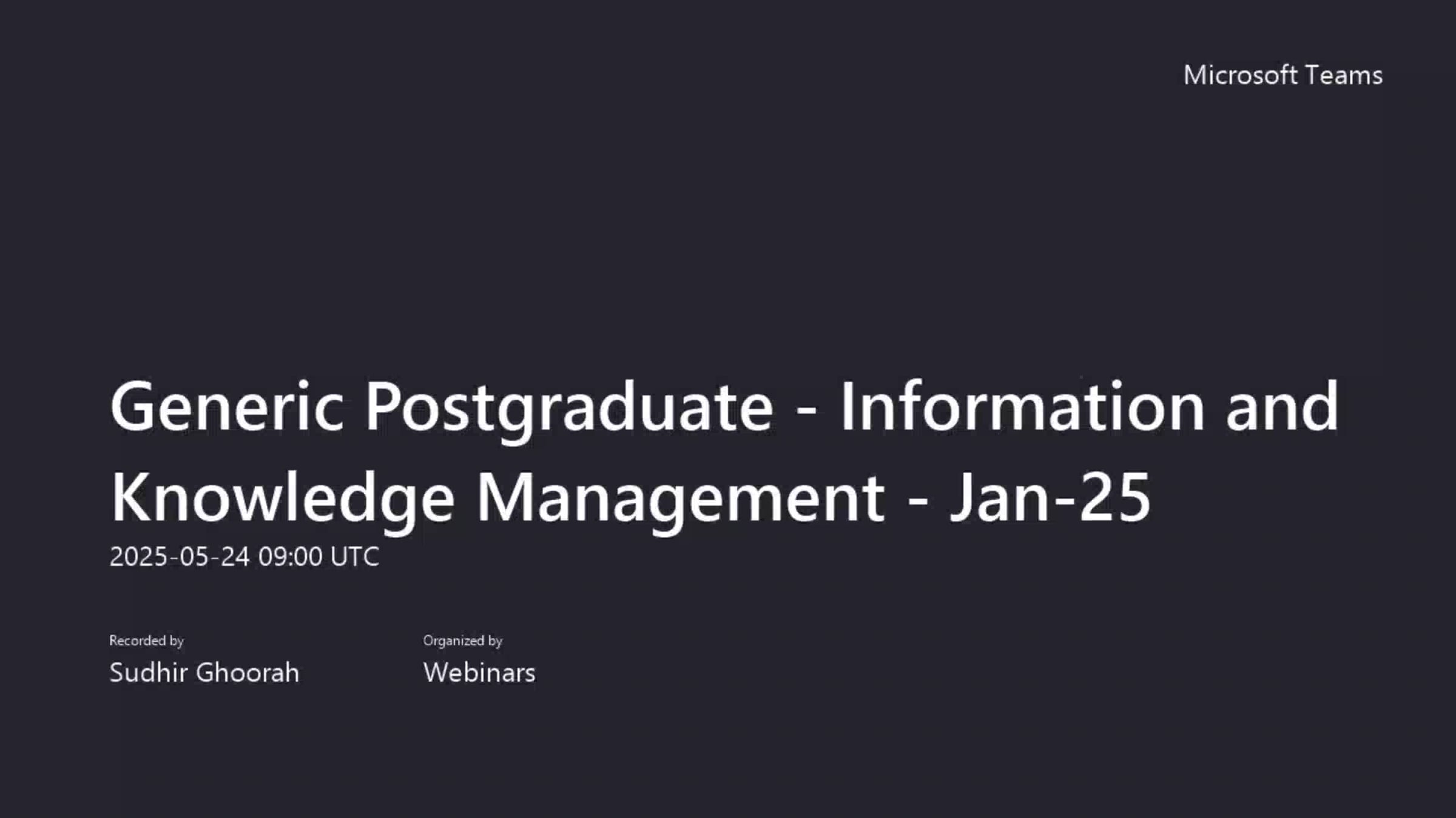 Generic Postgraduate - Information and Knowledge Management - Jan-25 ...