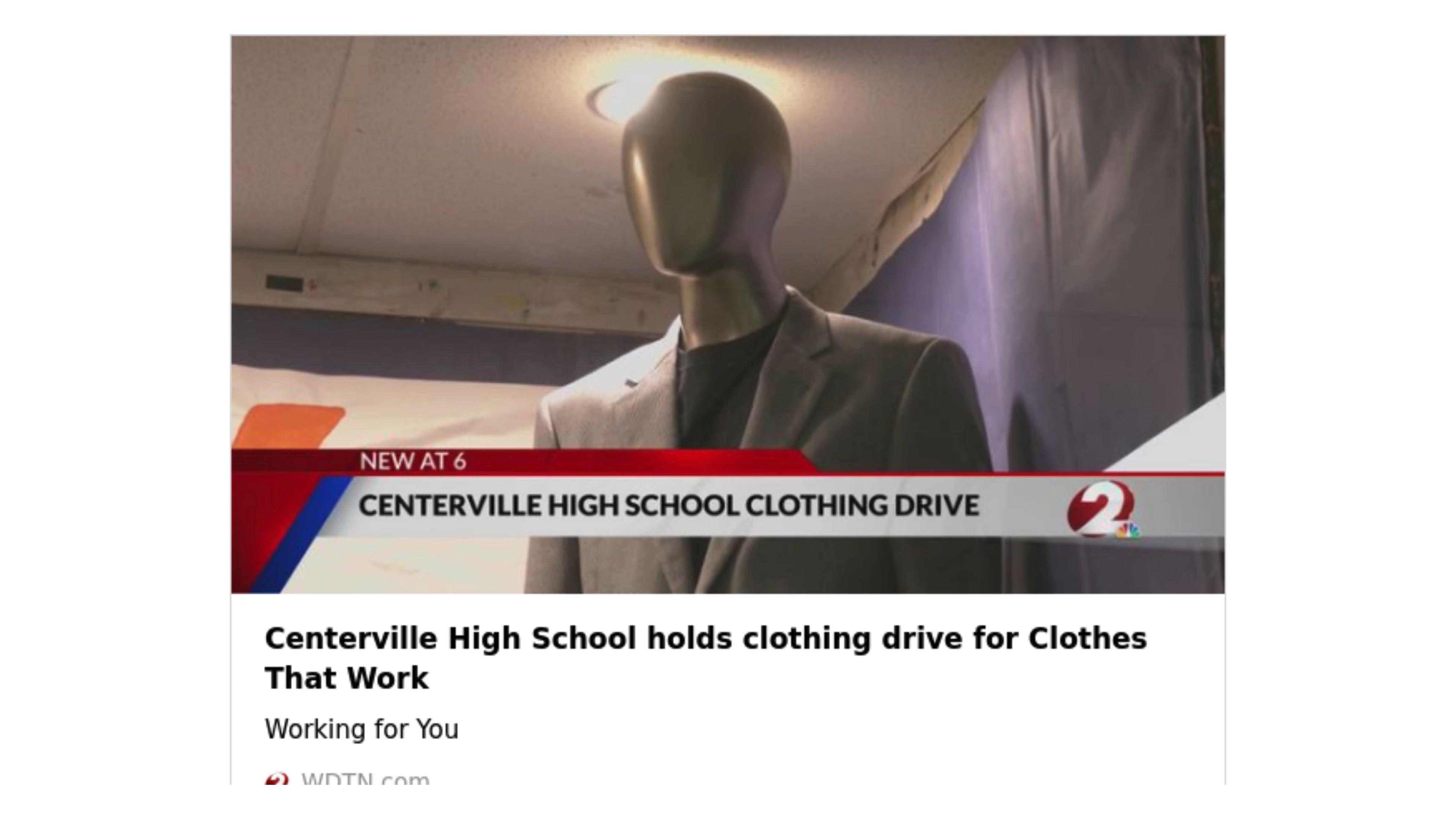 Centerville HS DECA Clothing Drive (Coverage by Channel 2 News)