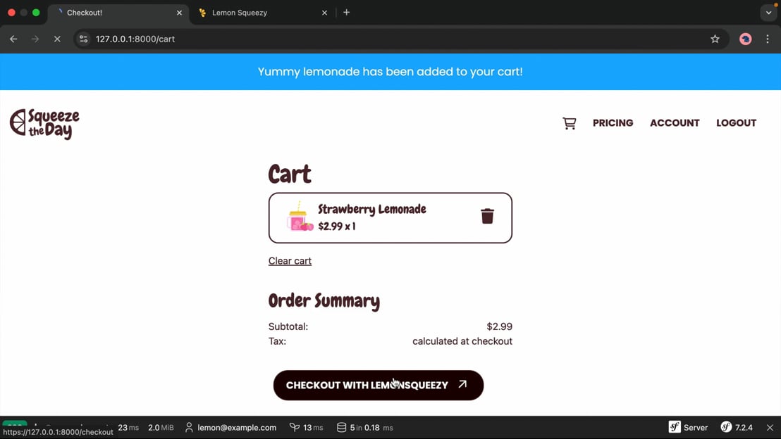 LemonSqueezy Checkout Overlay > Lemon Squeezy Payment Processor | SymfonyCasts