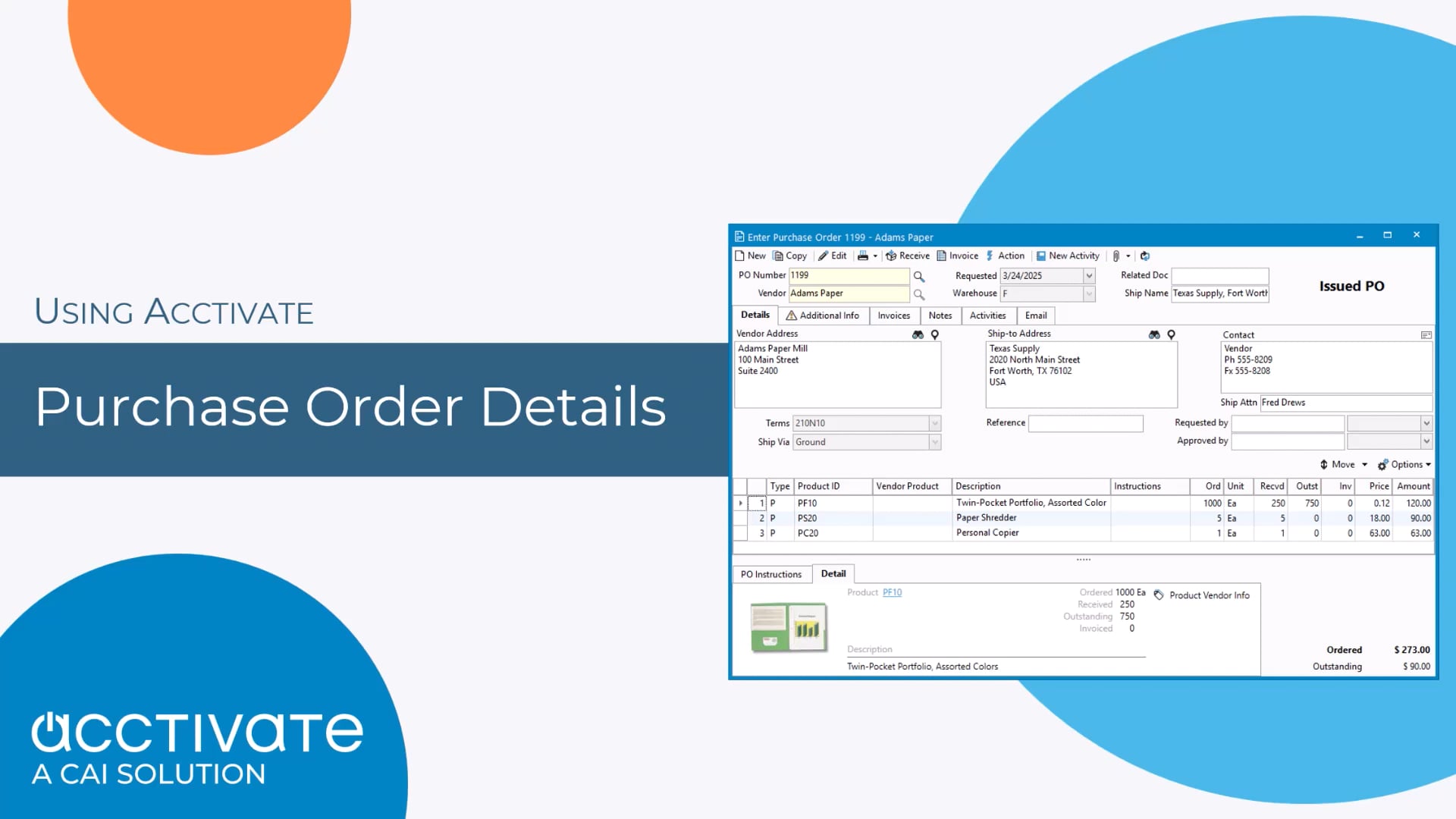 Entering Purchase Order Details