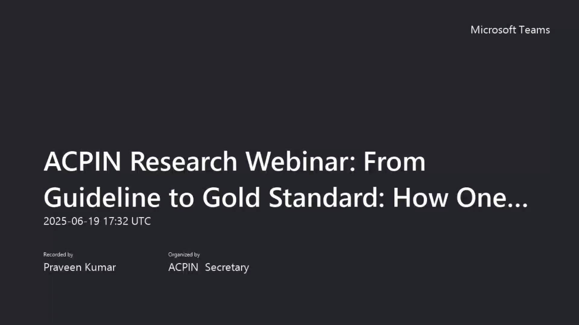 ACPIN Research Webinar From Guideline to Gold Standard How One Rehab ...