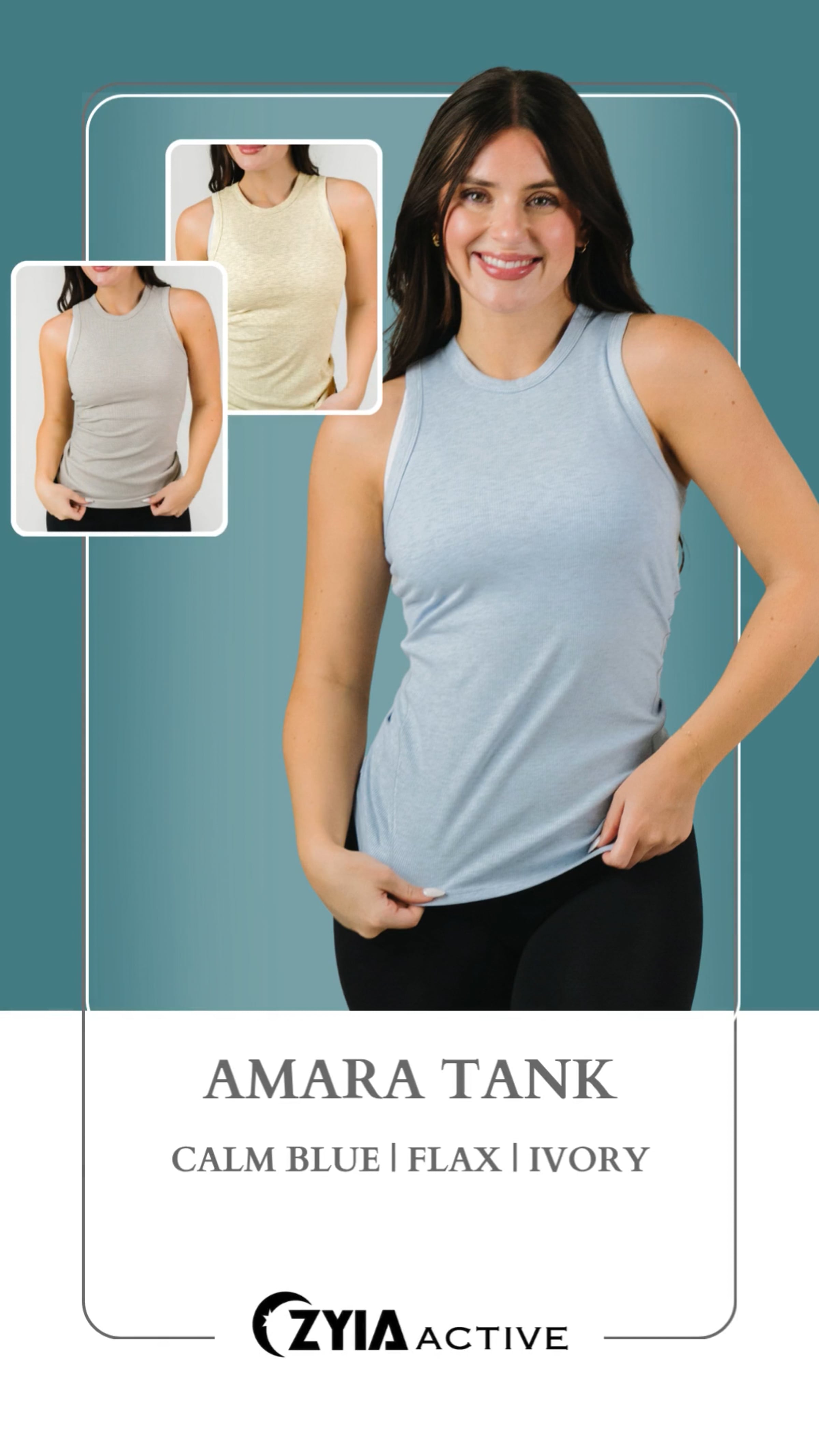 Amara Tank | Calm Blue #2614 | Ivory #2612 | Flax #2613