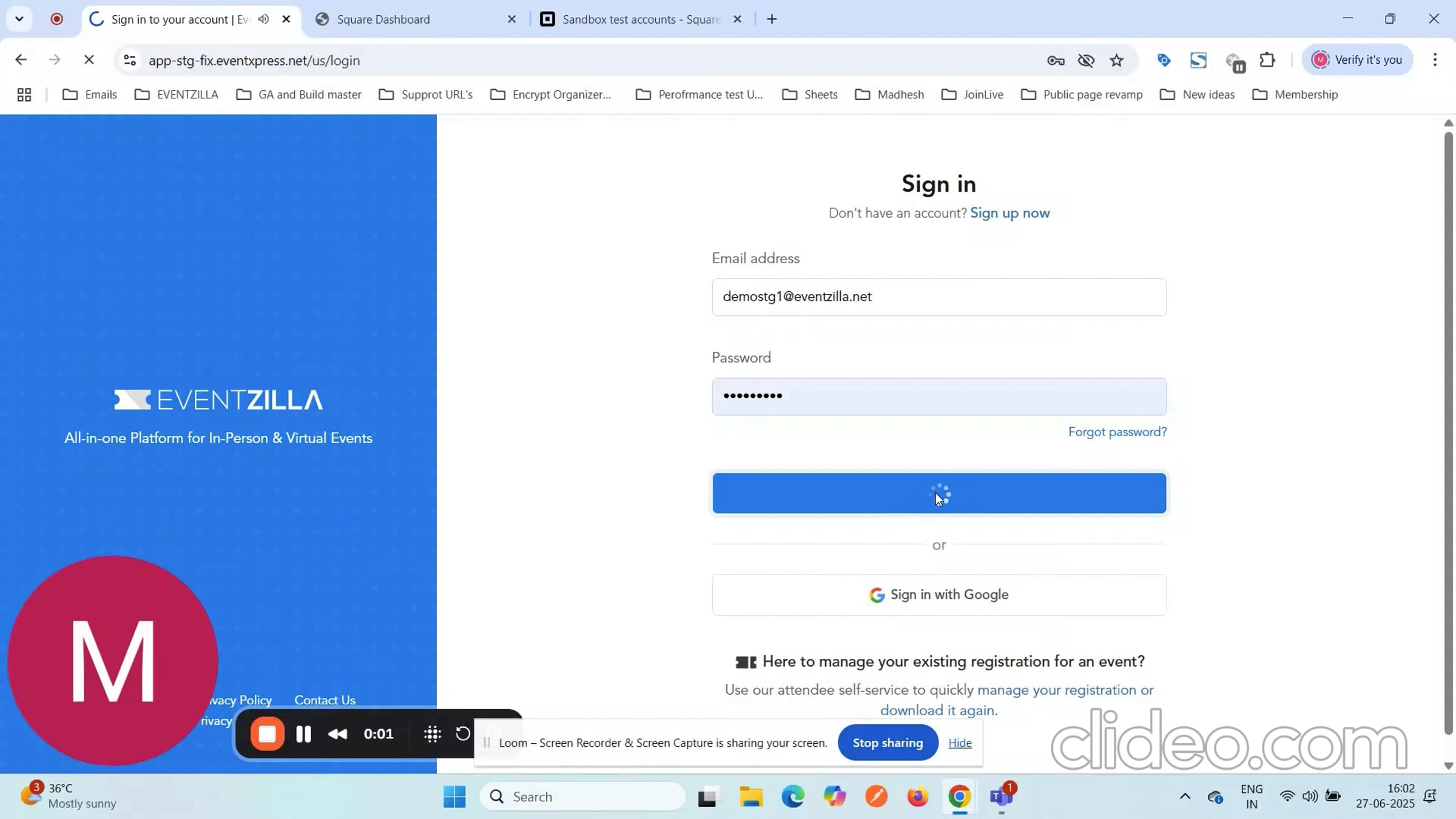 Eventzilla Square payment walkthrough