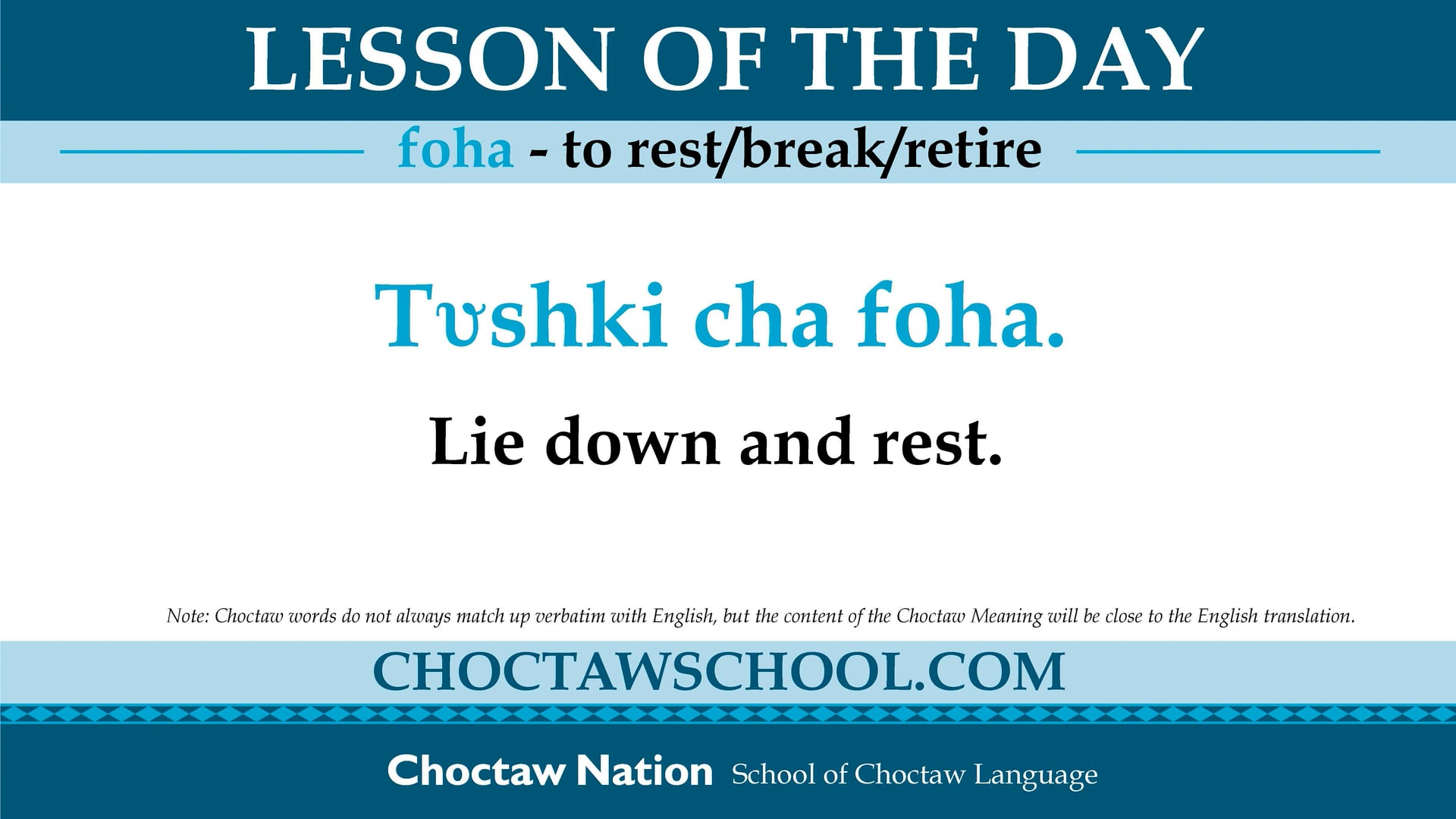 Lesson of the Day: foha - to rest/retire/break