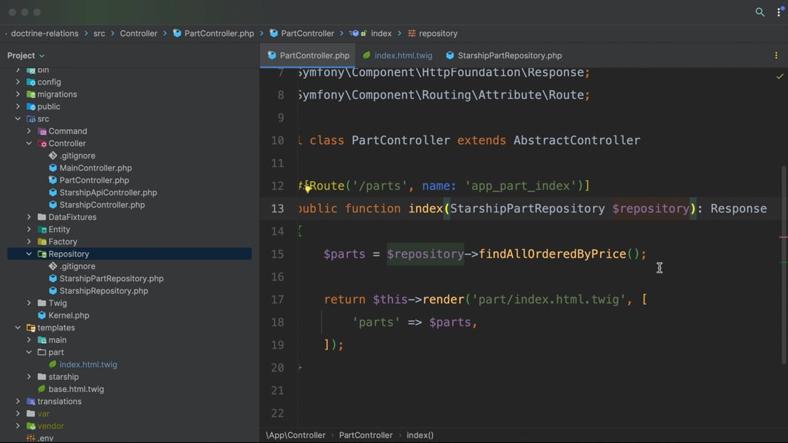 Adding a Search + the Request Object > Symfony, Doctrine Relations & Warp Drive Basics ...
