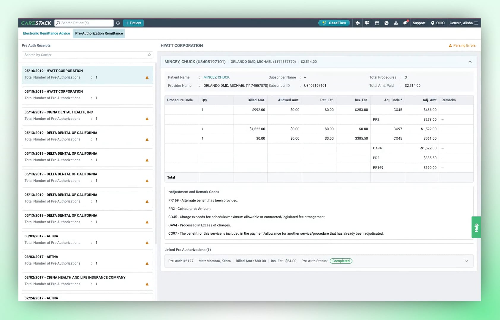 Electronic Remittance Pre-Auth Remittance