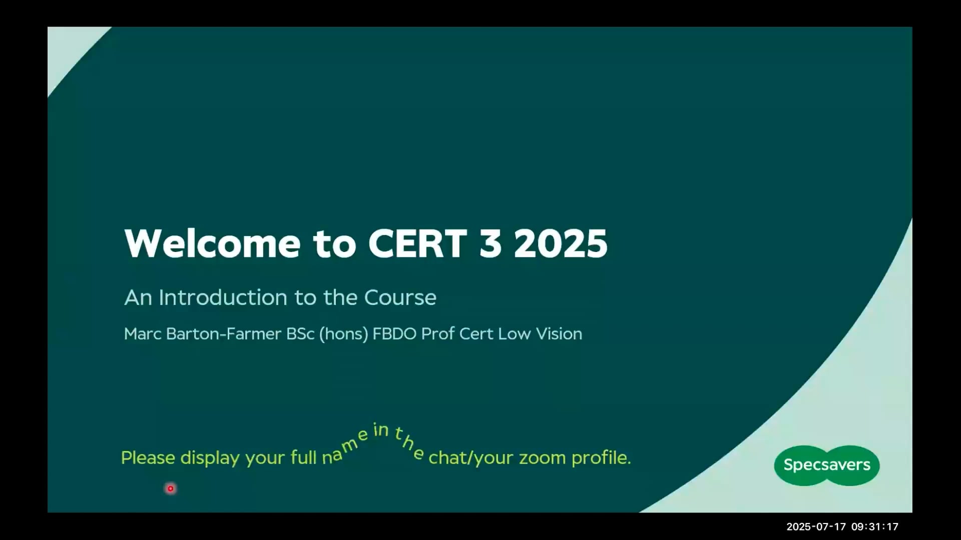 Recording of Cert 3 Meet and Greet