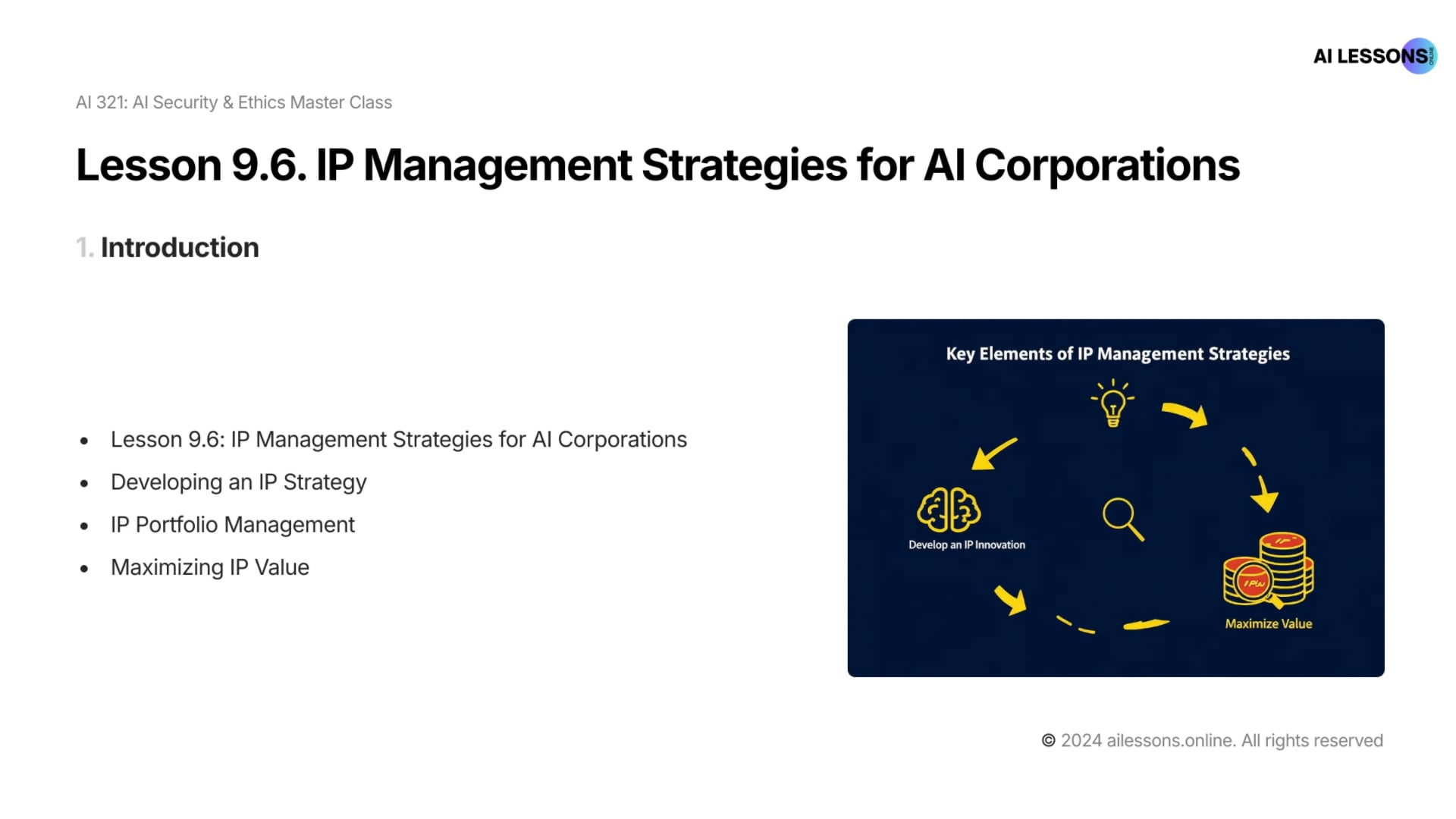 AI 321 IP Management Strategies for AI Corporations Video1