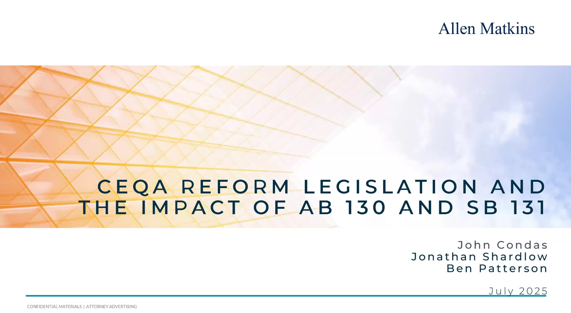 CEQA Reform Legislation and the Impact of AB 130 and SB 131