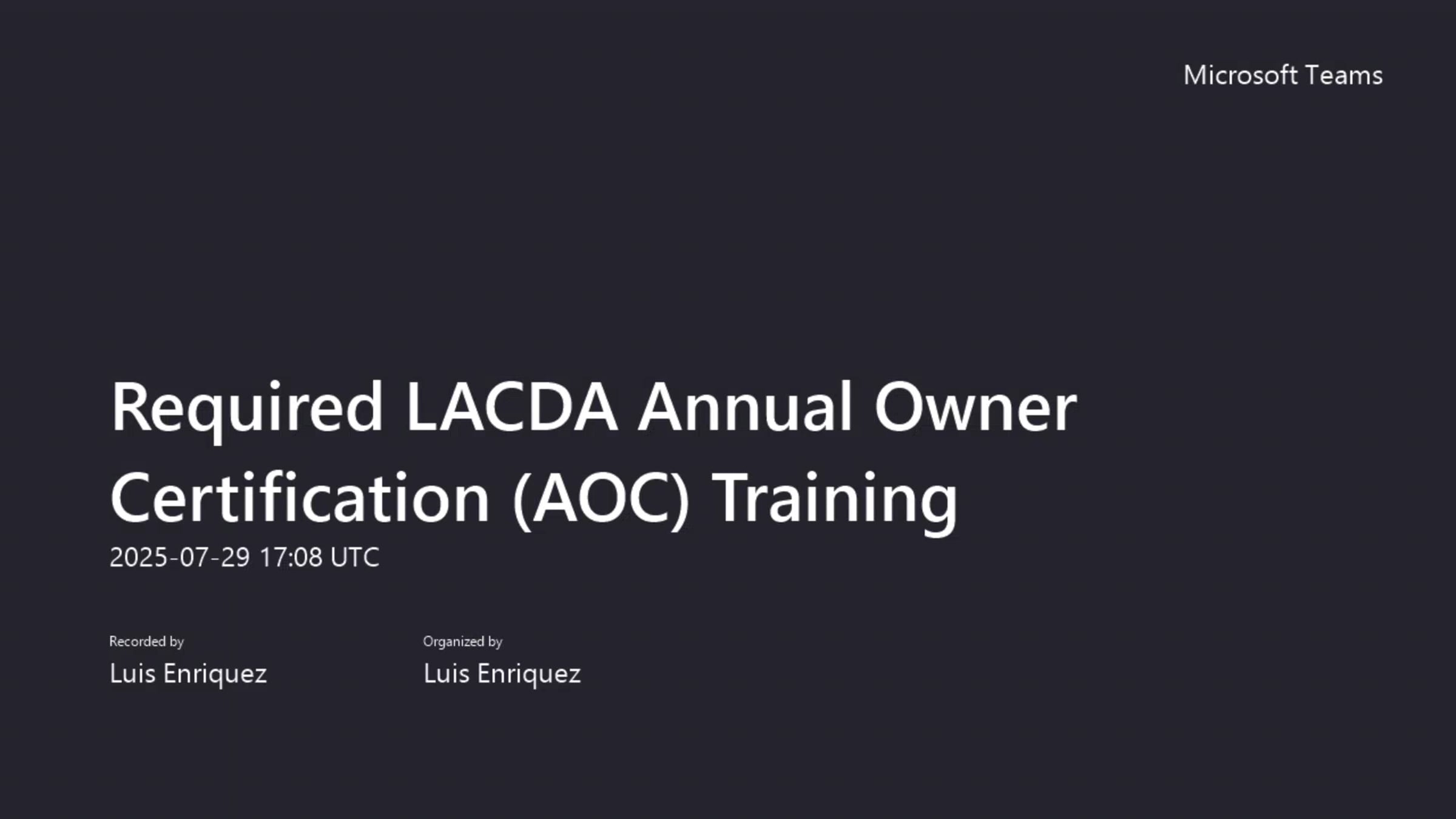 Required LACDA Annual Owner Certification Training