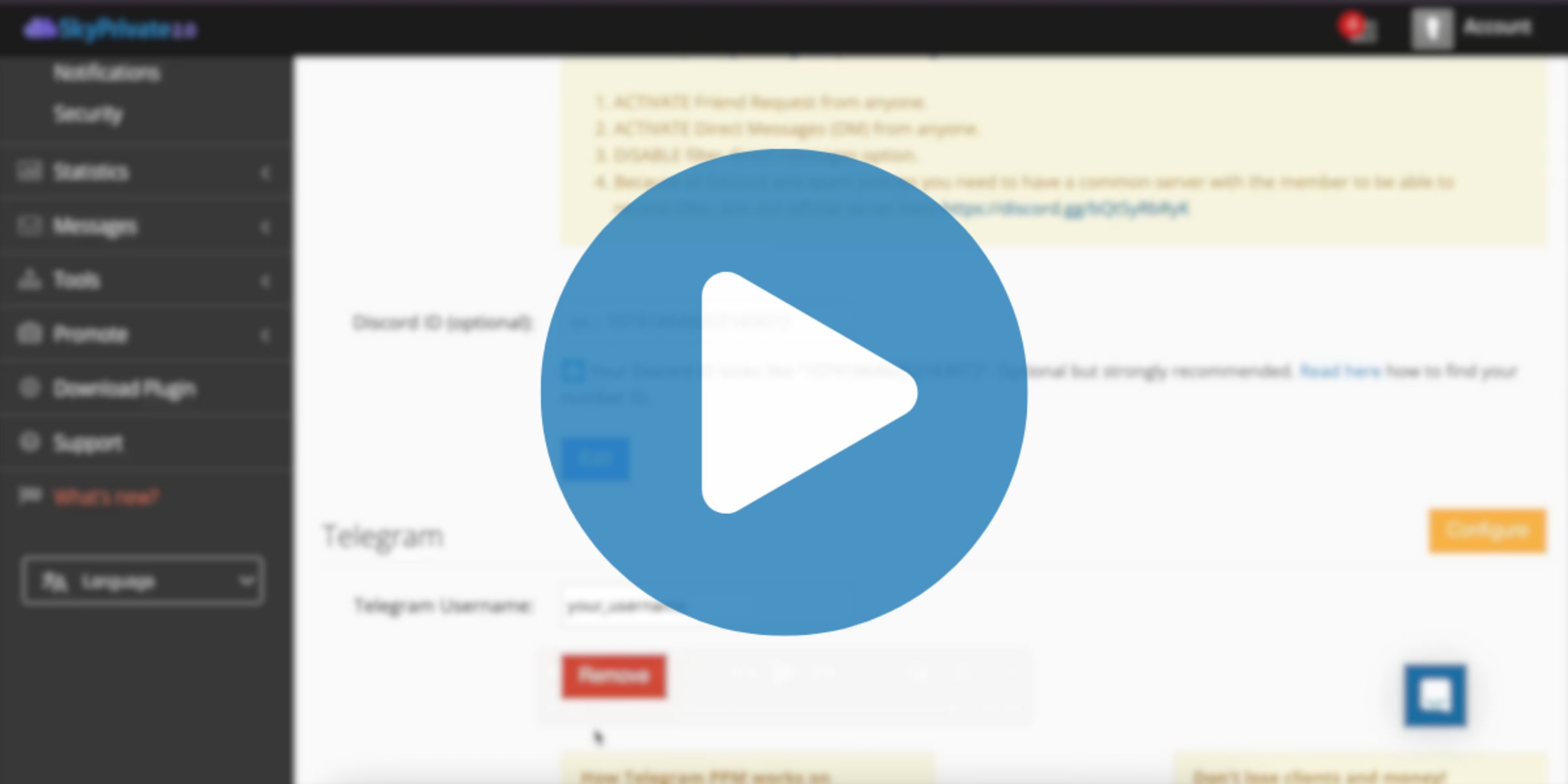 MODEL: Connect Telegram to SkyPrivate