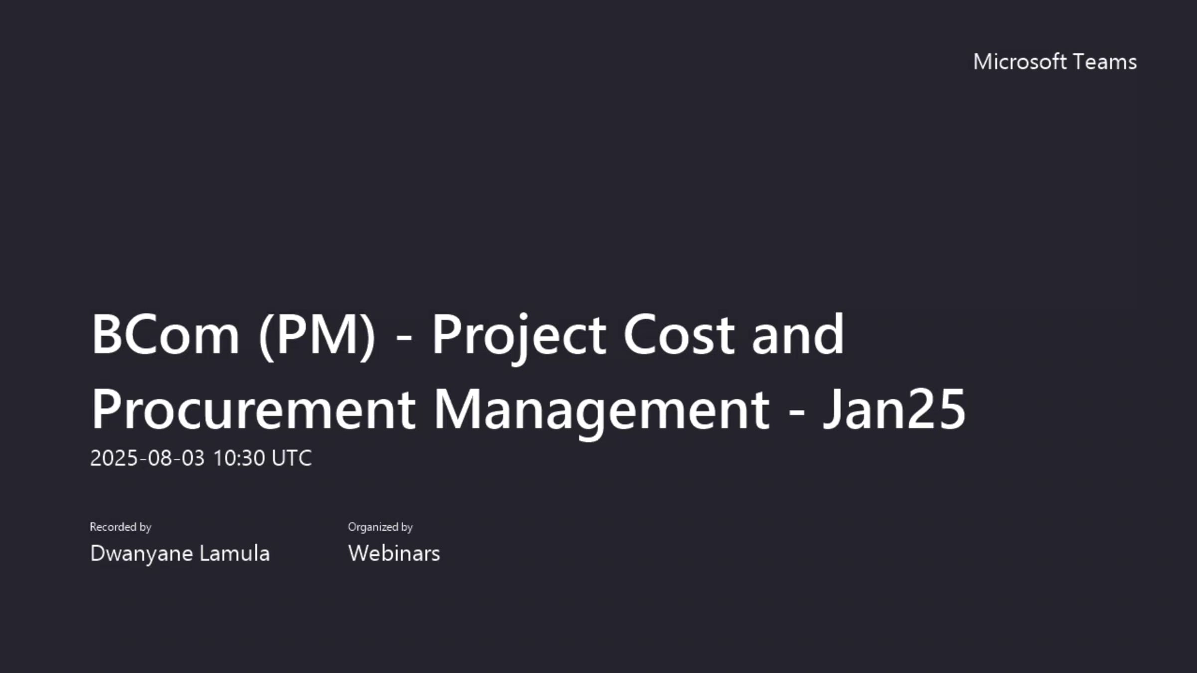 BCom (PM) - Project Cost and Procurement Management - Jan25-20250803