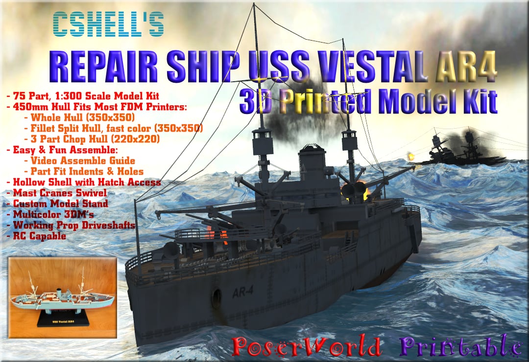 PoserWorld Printable presents WWII Navy Repair Ship USS Vestal, History ...