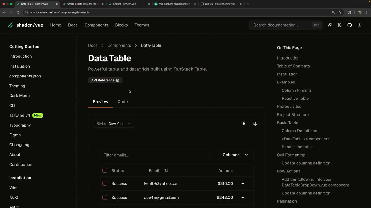 Data Tables And Sonner In Shadcn Vue