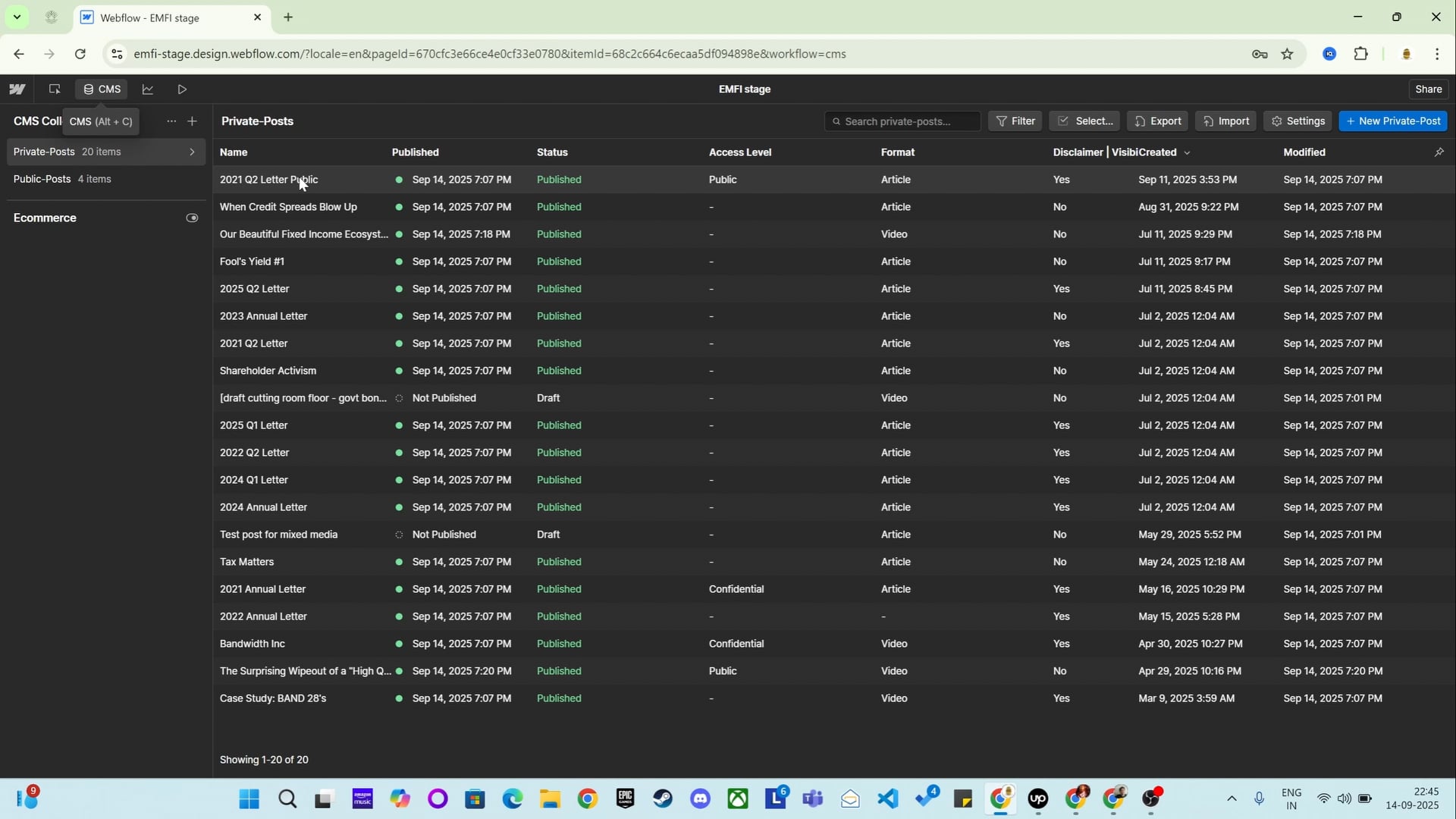Webflow CMS Access Levels