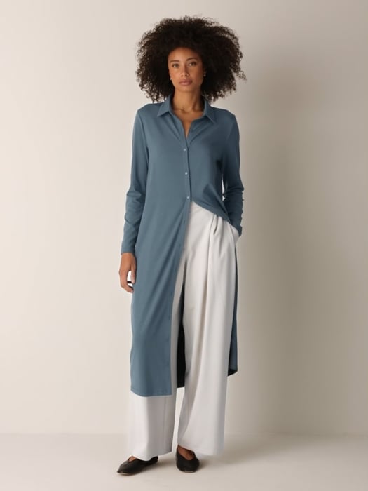 Stretch Jersey Knit Classic Collar Oval Dress | EILEEN FISHER