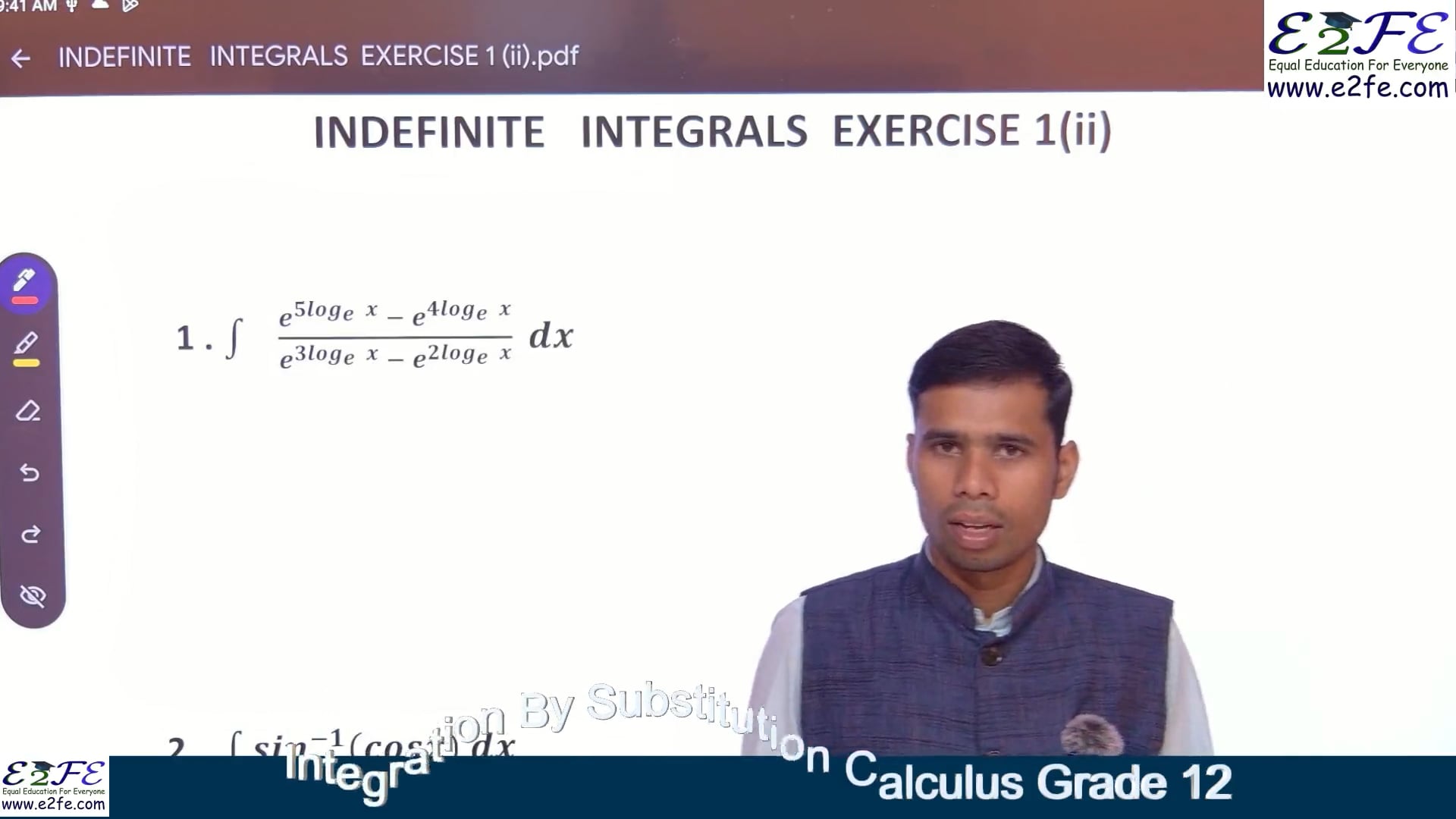 Indefinite integral Exercise 1(ii) calculus integral grade 12