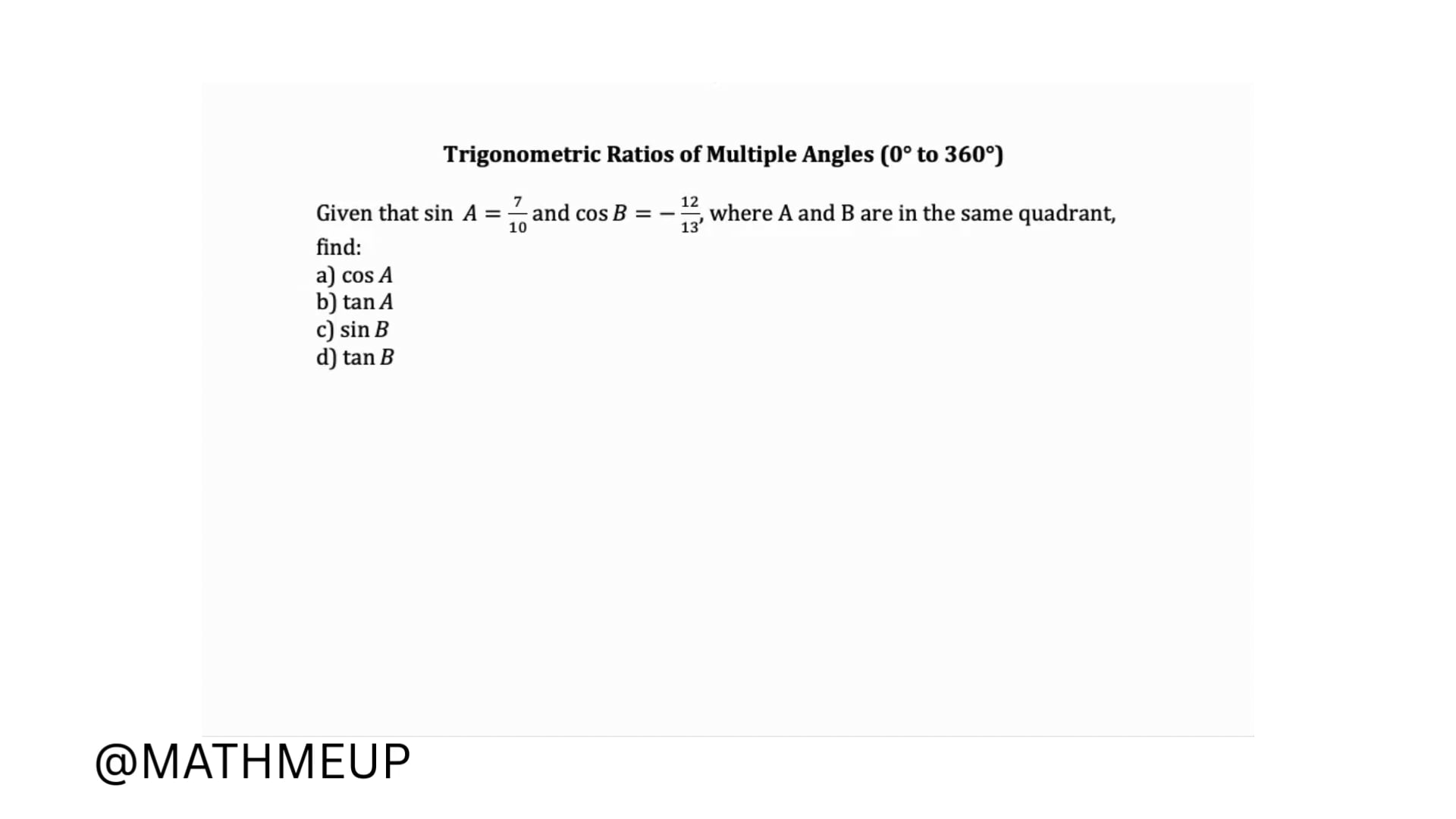 Trigonometric Ratios of Multiple Angles (0 to 360 )
