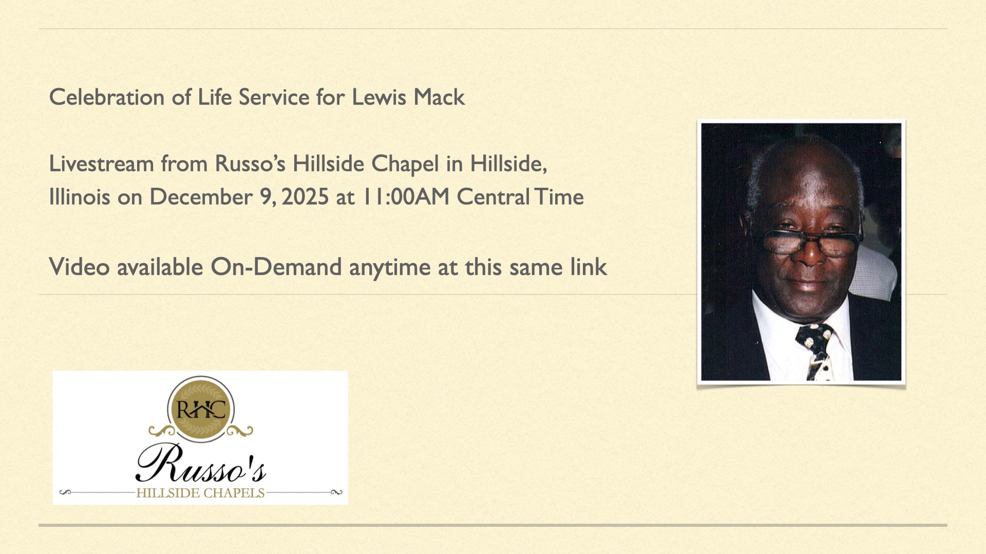 Celebration of Life for Lewis Mack on December 9, 2025 | Videos ...