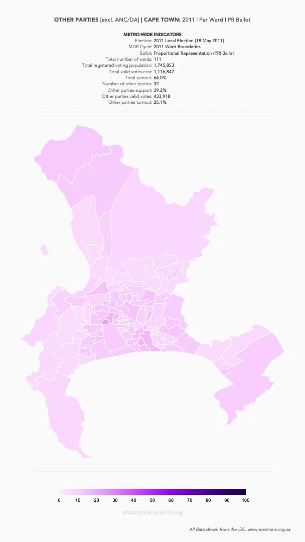 Heat Map | Cape Town | Other Parties Support | By Ward | 2011-2024