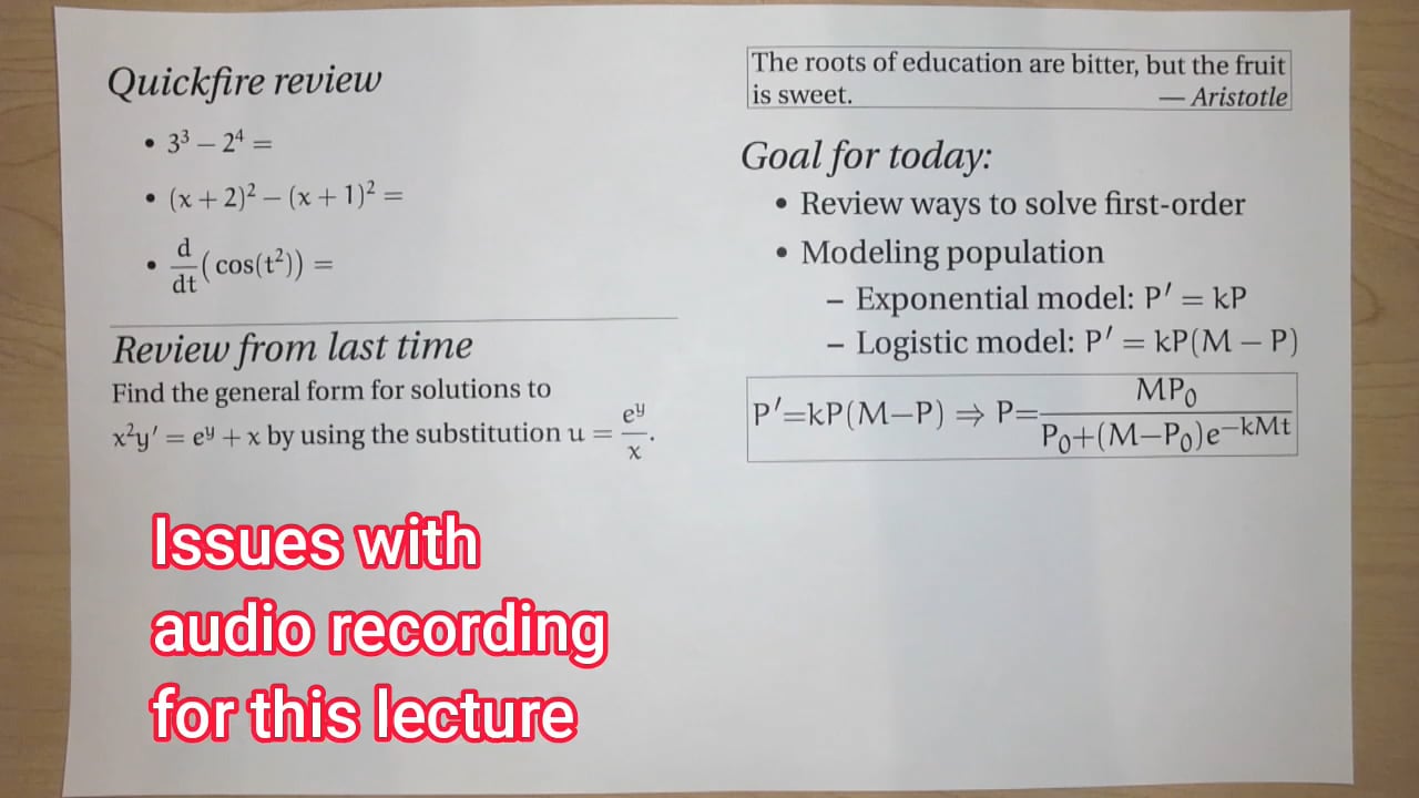 Population models (Diff. Eq.; Lecture 1-7; Spring 2026) | Videos ...